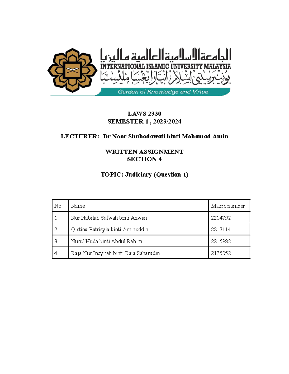 LAWS 2330 SEM 1: Judiciary Written Assignment on Article 121(1) - Studocu