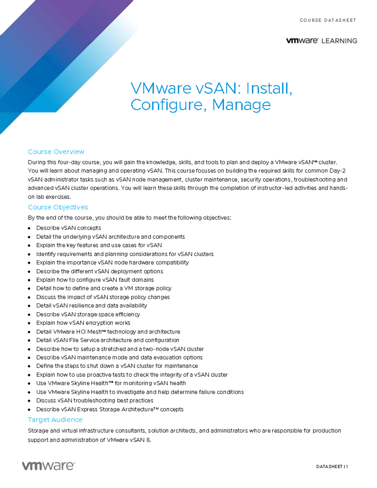 VMware vSAN 8.0: Install, Configure, Manage Course Overview - Studocu