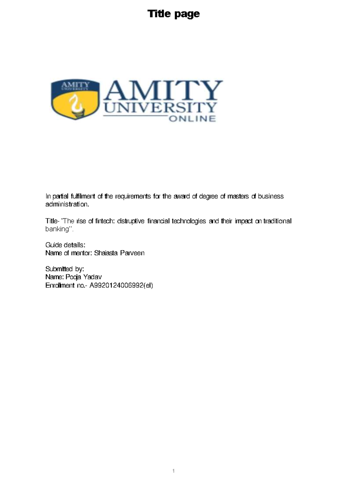 MBA 4th Sem Project: Rise of Fintech & Its Disruption of Traditional ...
