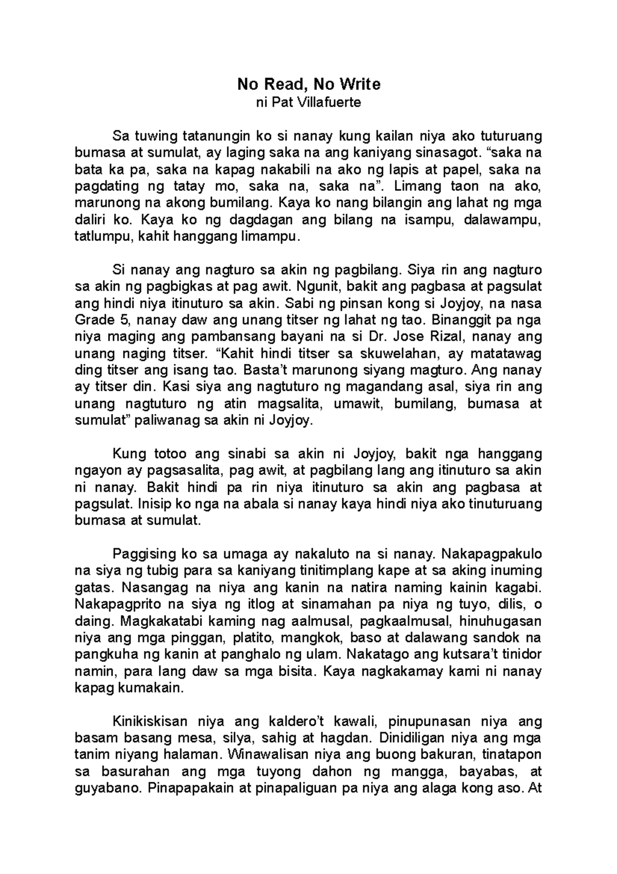 No read no write - Hahsjakkaja - No Read, No Write ni Pat Villafuerte Sa tuwing tatanungin ko si ...