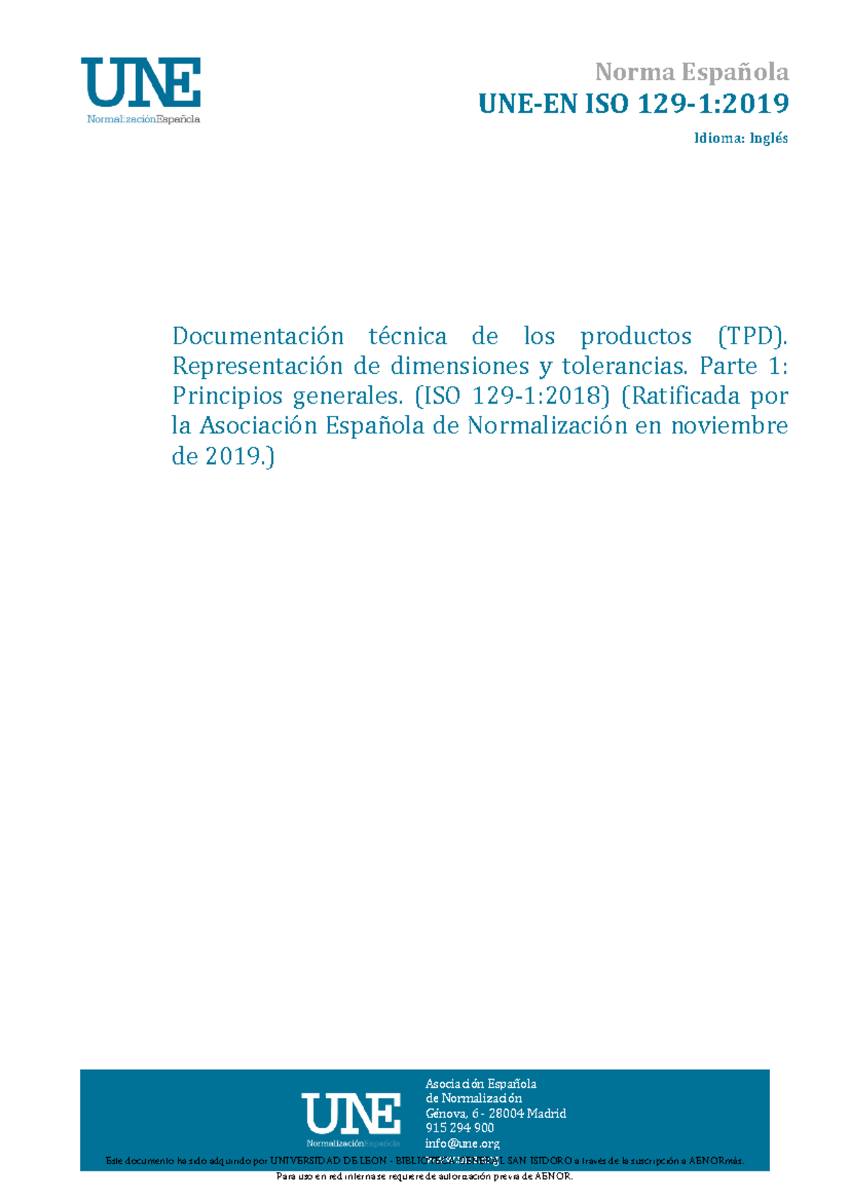 UNE EN ISO 129 1 2019 - Normas para expresión gráfica - Norma Española ...