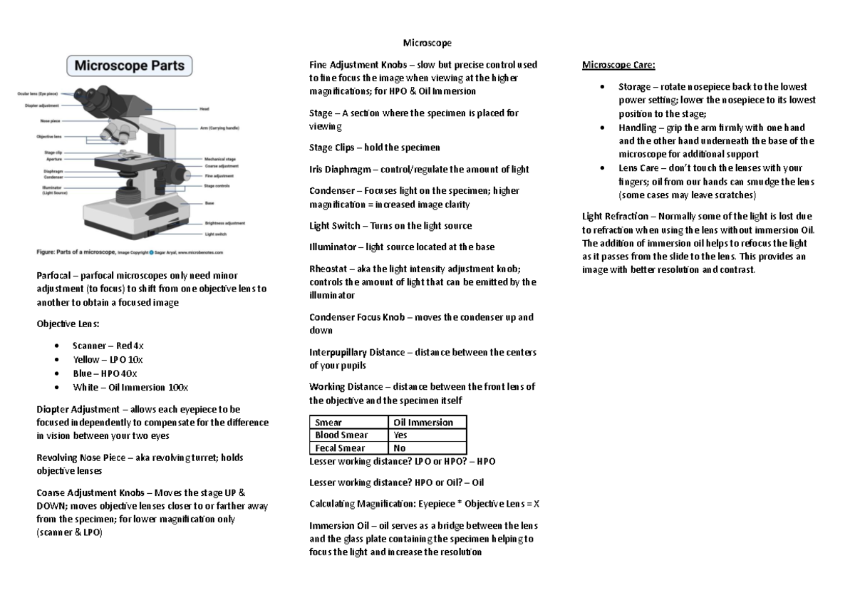 Parasitology Lab: Microscope & Micrometry Techniques Notes - Studocu