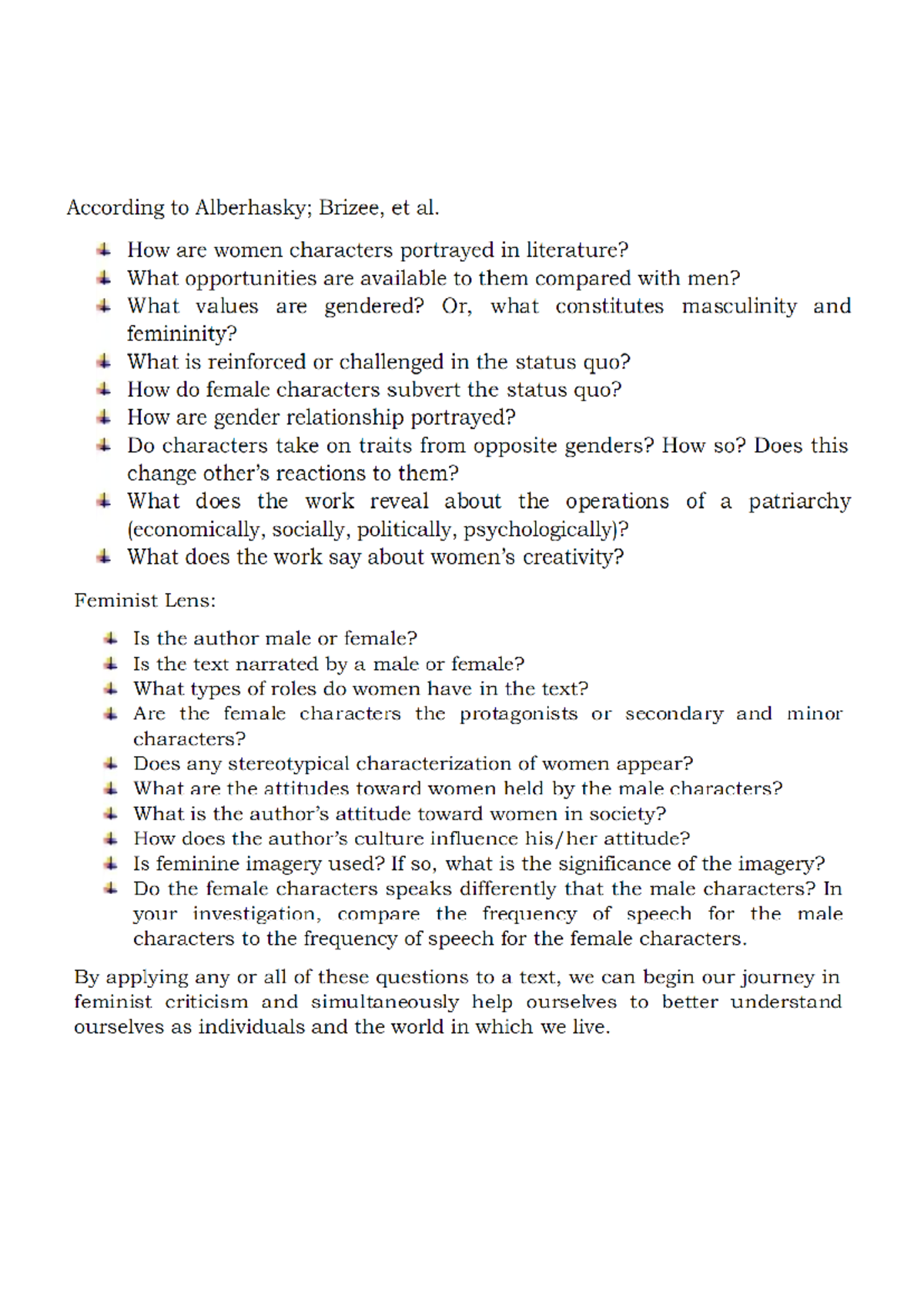 Feminism Questions: Analyzing Gender in Literature - Thiss - Studocu