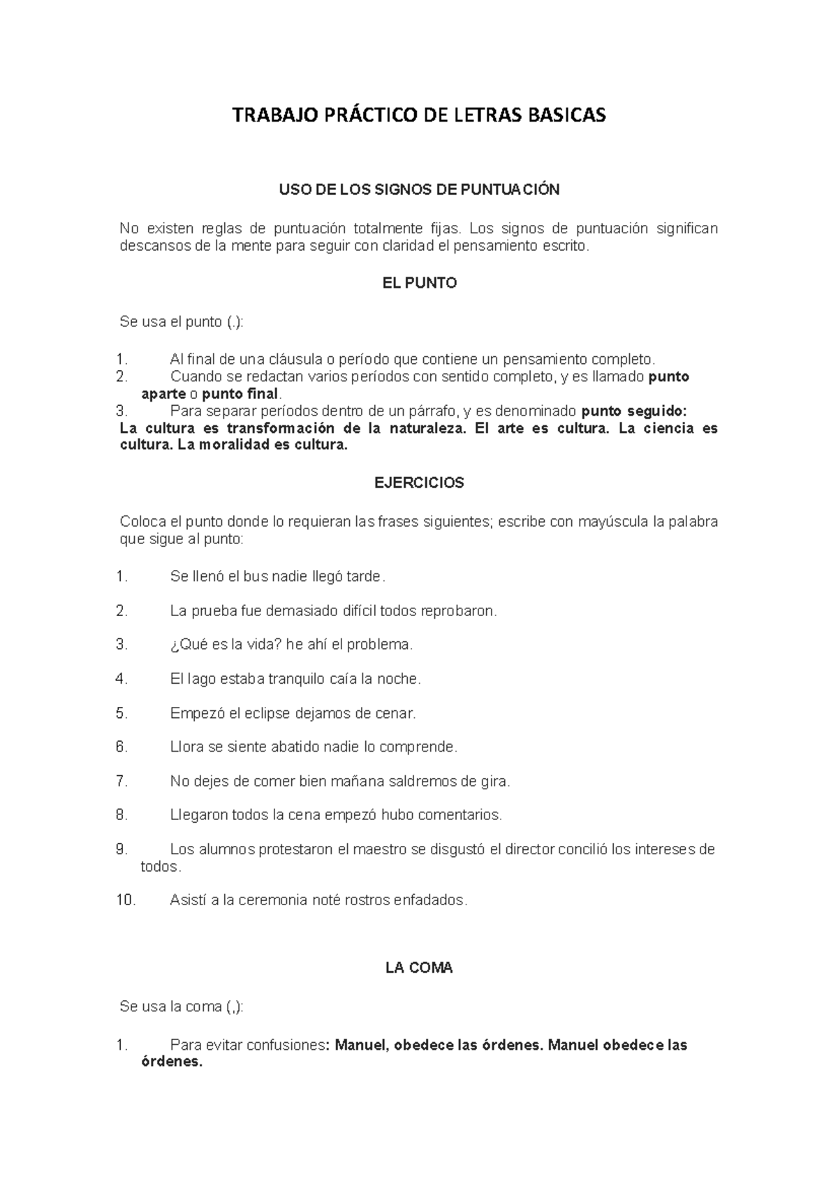 Trabajo Práctico DE Letras Básicas Sobre LOS Signos DE Puntuación Y LAS ...