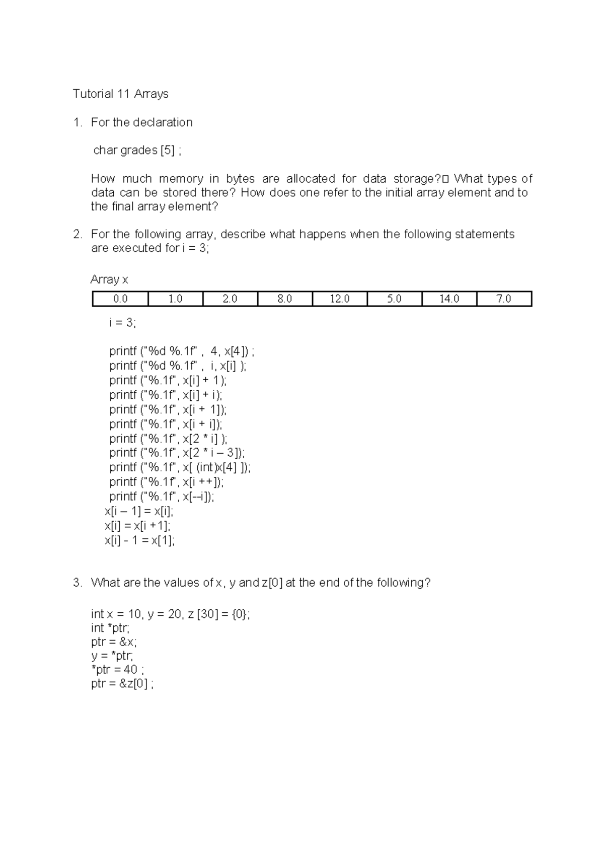 Tut 11 - Arrays Memory Allocation Explained - Studocu