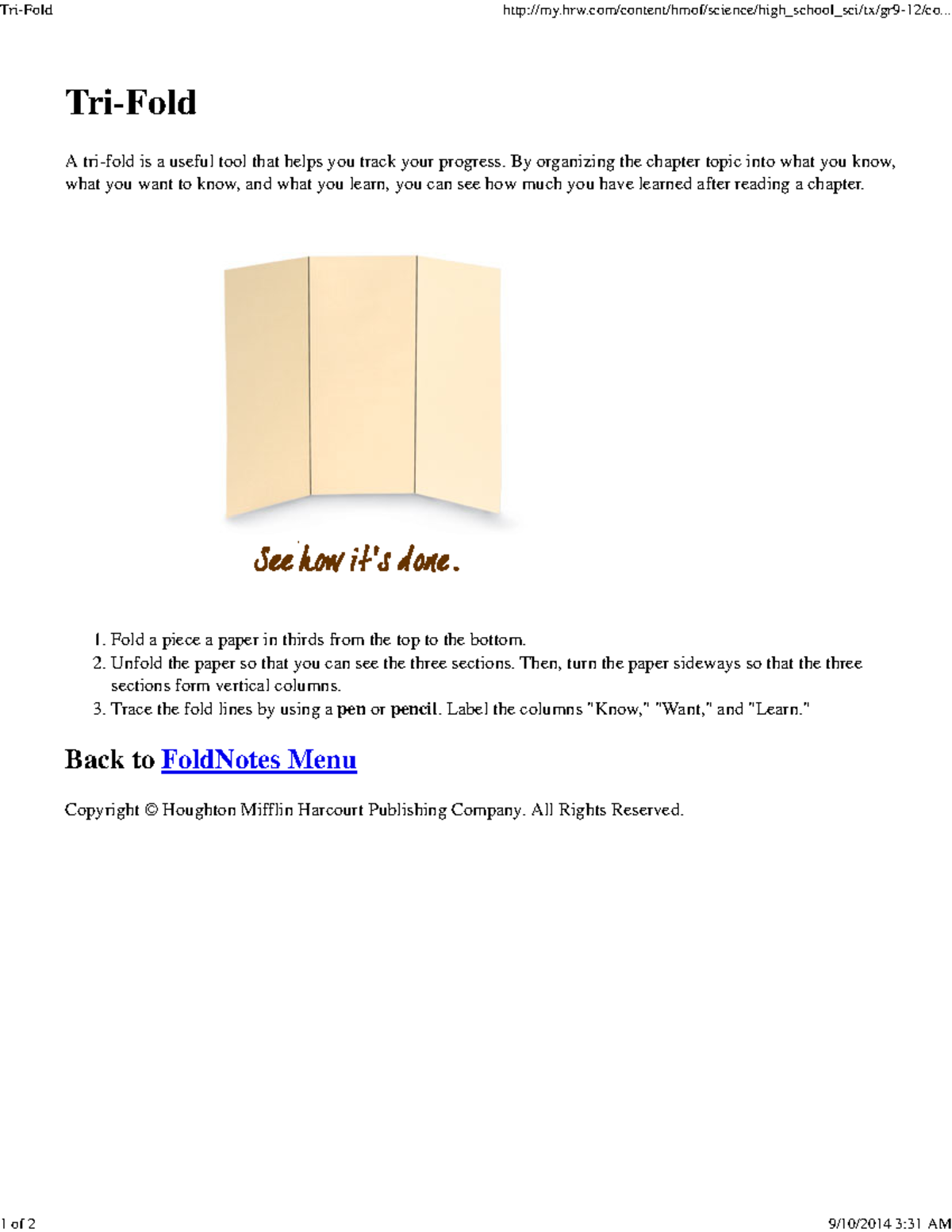 Tri-Fold - tri fold notes - Tri-Fold A tri-fold is a useful tool that ...