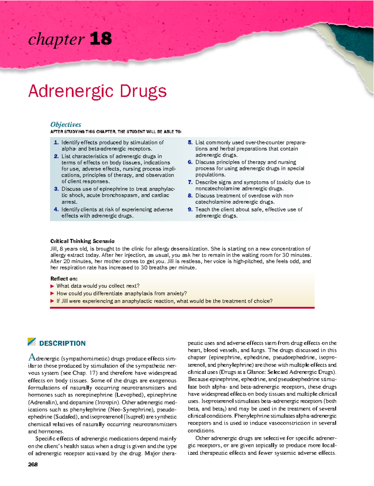 NUR 268: Adrenergic Drugs in Clinical Drug Therapy - Key Concepts - Studocu