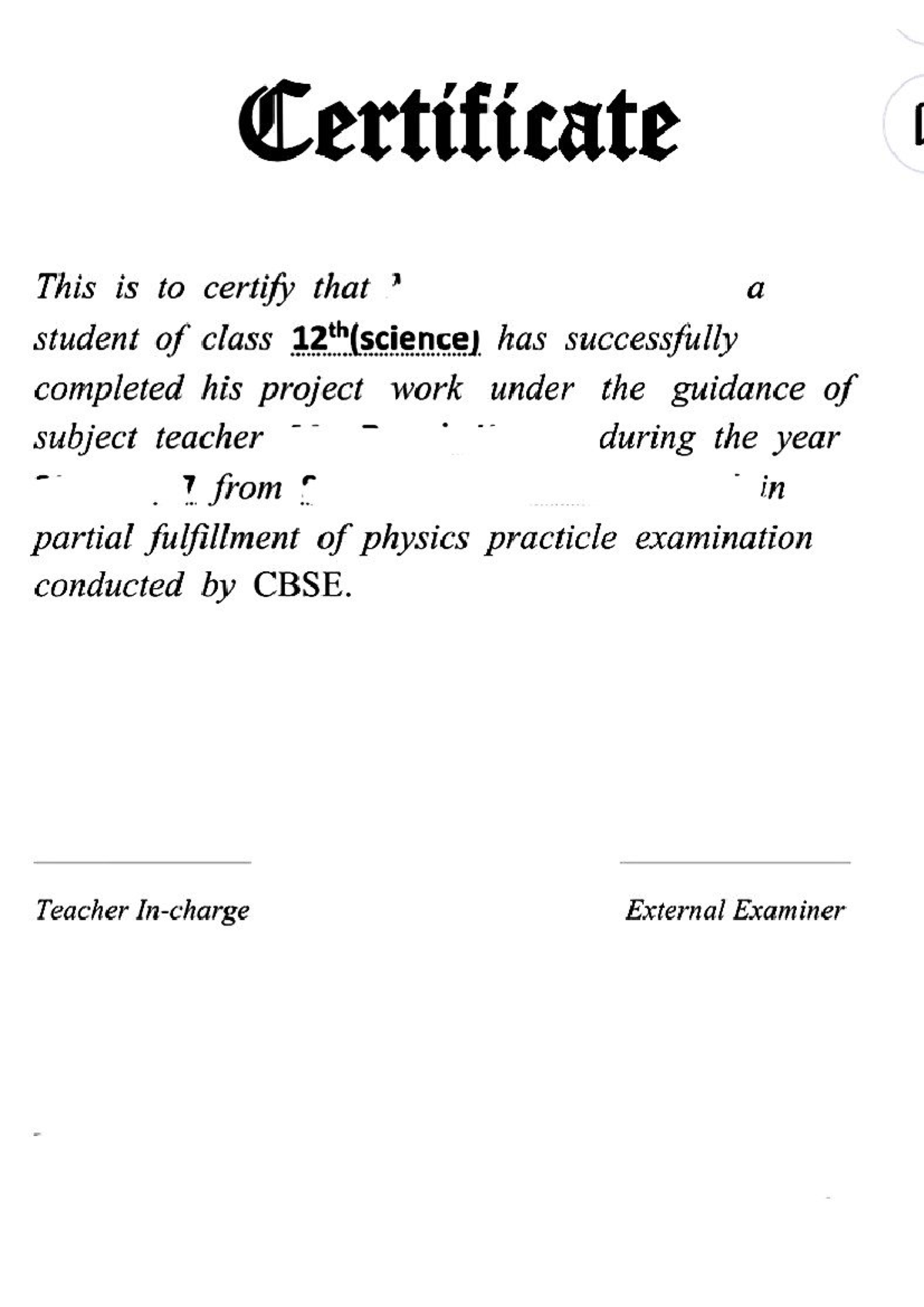 Certificate of Completion: Ohm's Law Project - Class 12 Science - Studocu