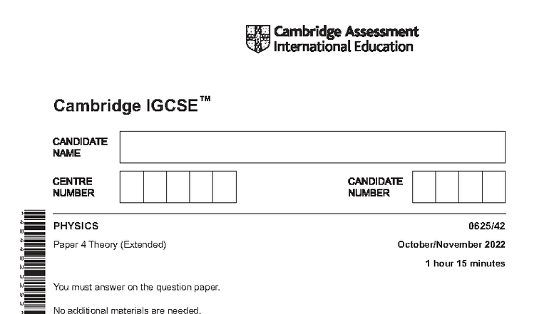 Cambridge 0625/42 Physics Paper 4 Theory (Extended) 2022 - Studocu