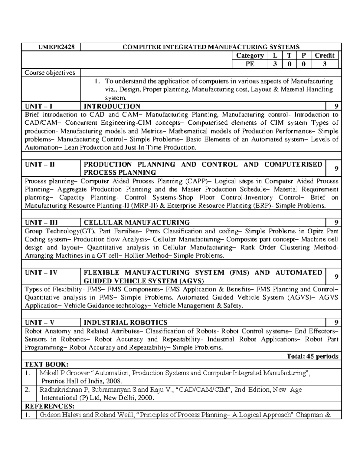 UMEPE2428 COMPUTER INTEGRATED MANUFACTURING SYSTEMS - Product Design ...
