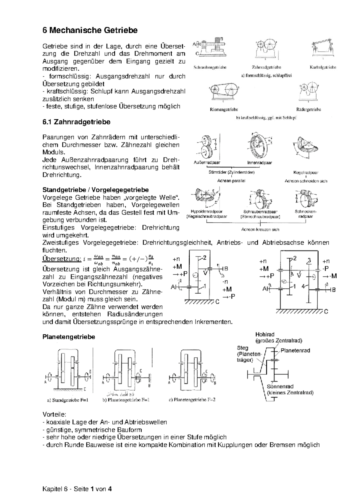 Zusammenfassung Maschinenelemente und antriebe - 6 Mechanische Getriebe ...