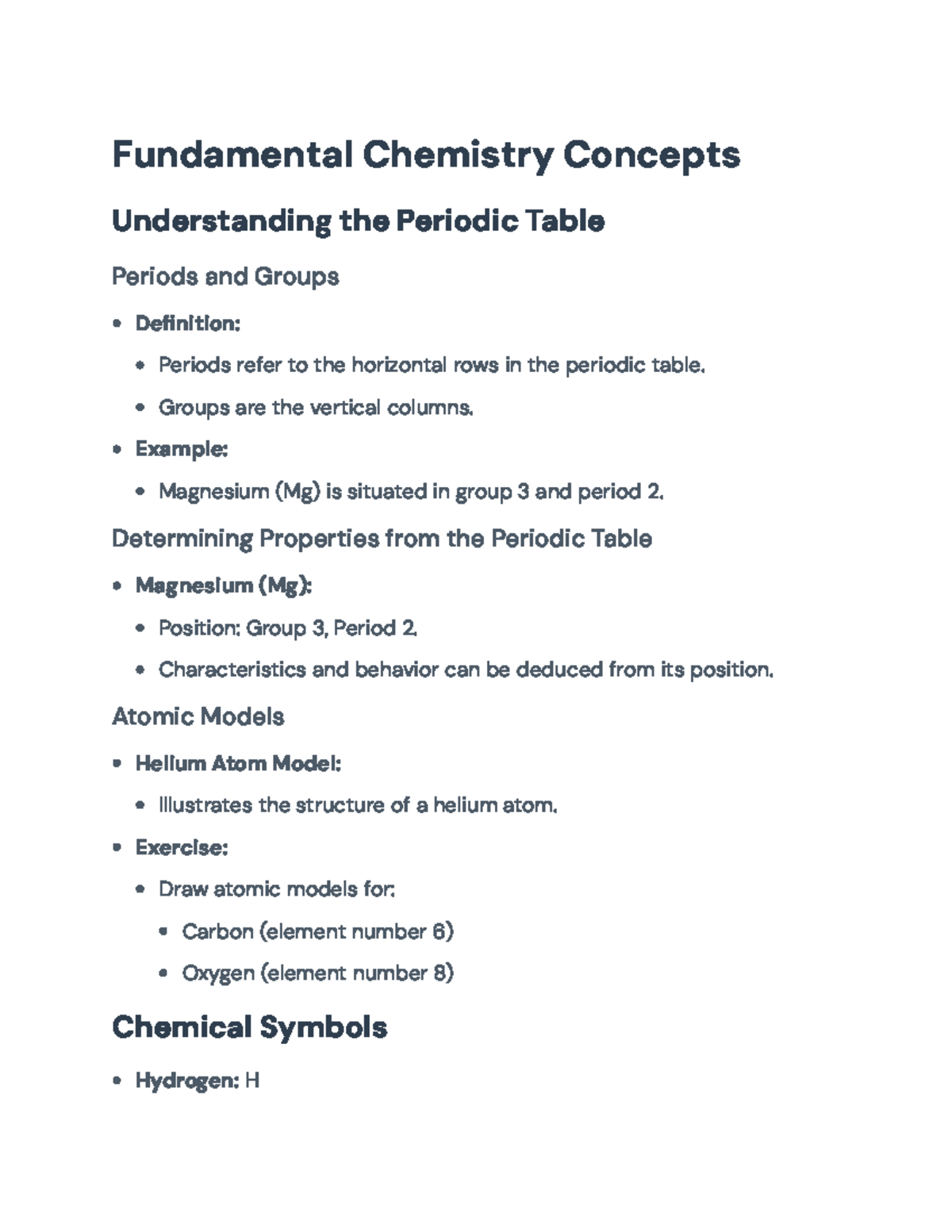 Fundamental Chemistry Concepts: Periodic Table, Reactions, and ...