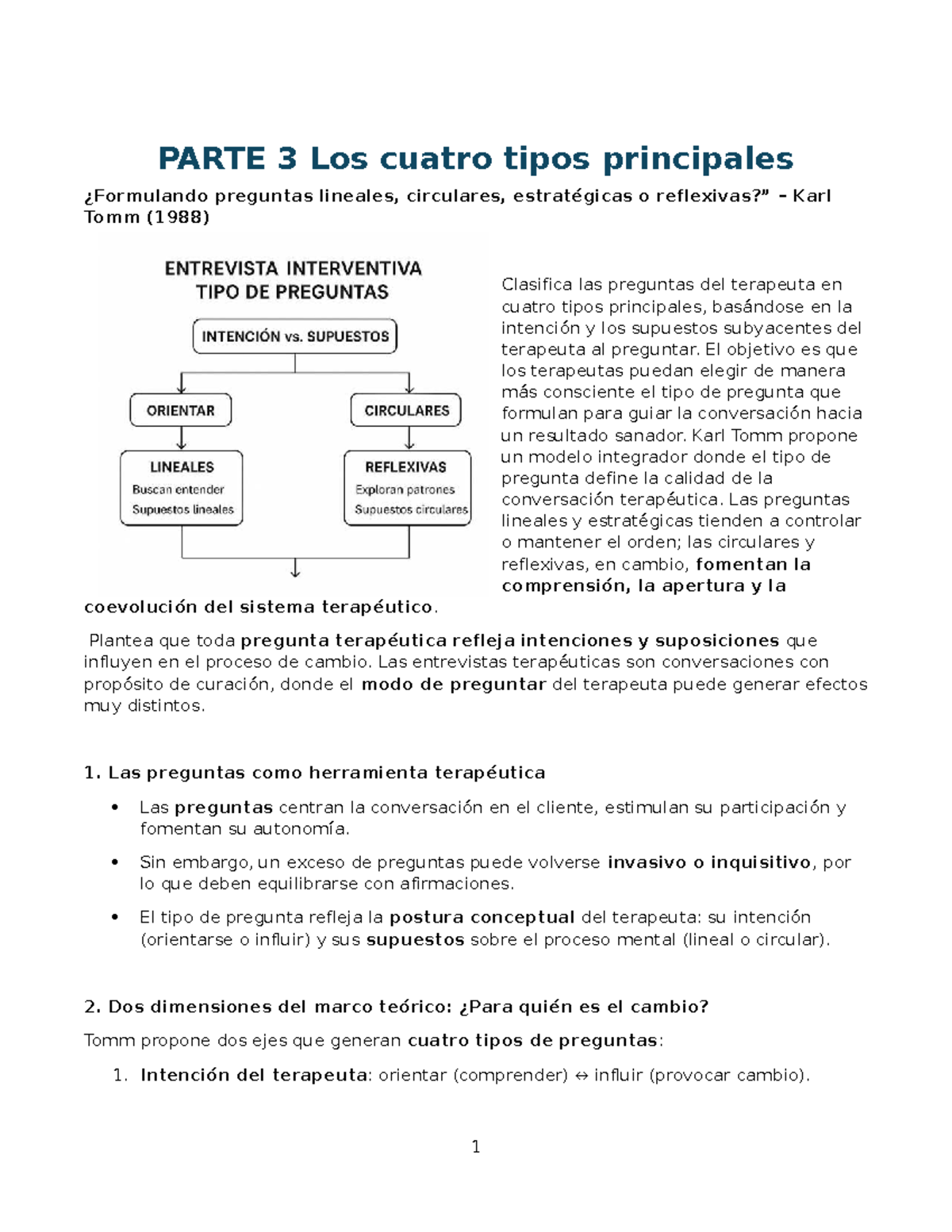 Tipos de Preguntas en Psicoterapia Sistémica según Karl Tomm (1988 ...