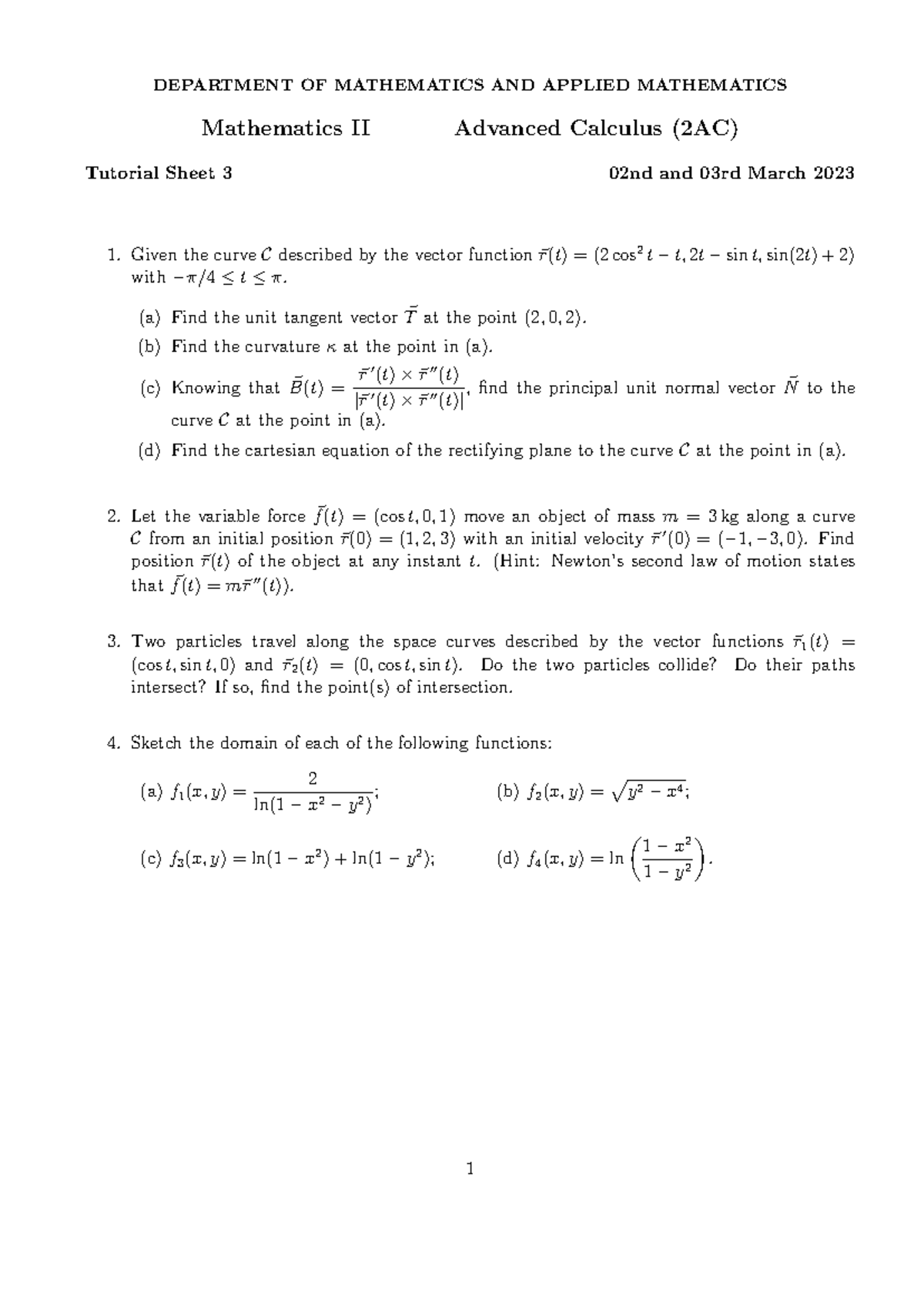 TUT2023-03 - Advanced Calculus (2AC) Tutorial Sheet 3 - DEPARTMENT OF ...