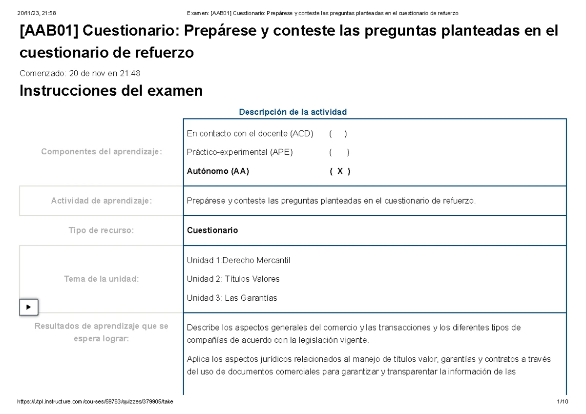 Examen [ACDB 2-35%][SUP 1] Actividad suplementaria Analice, reflexione y participe en ...
