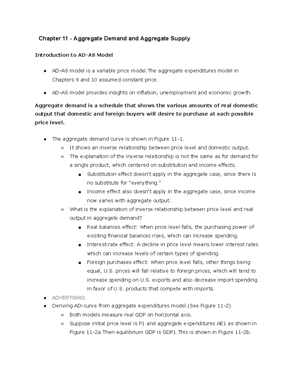 Chapter 11 - Aggregate Demand and Aggregate Supply - The aggregate ...
