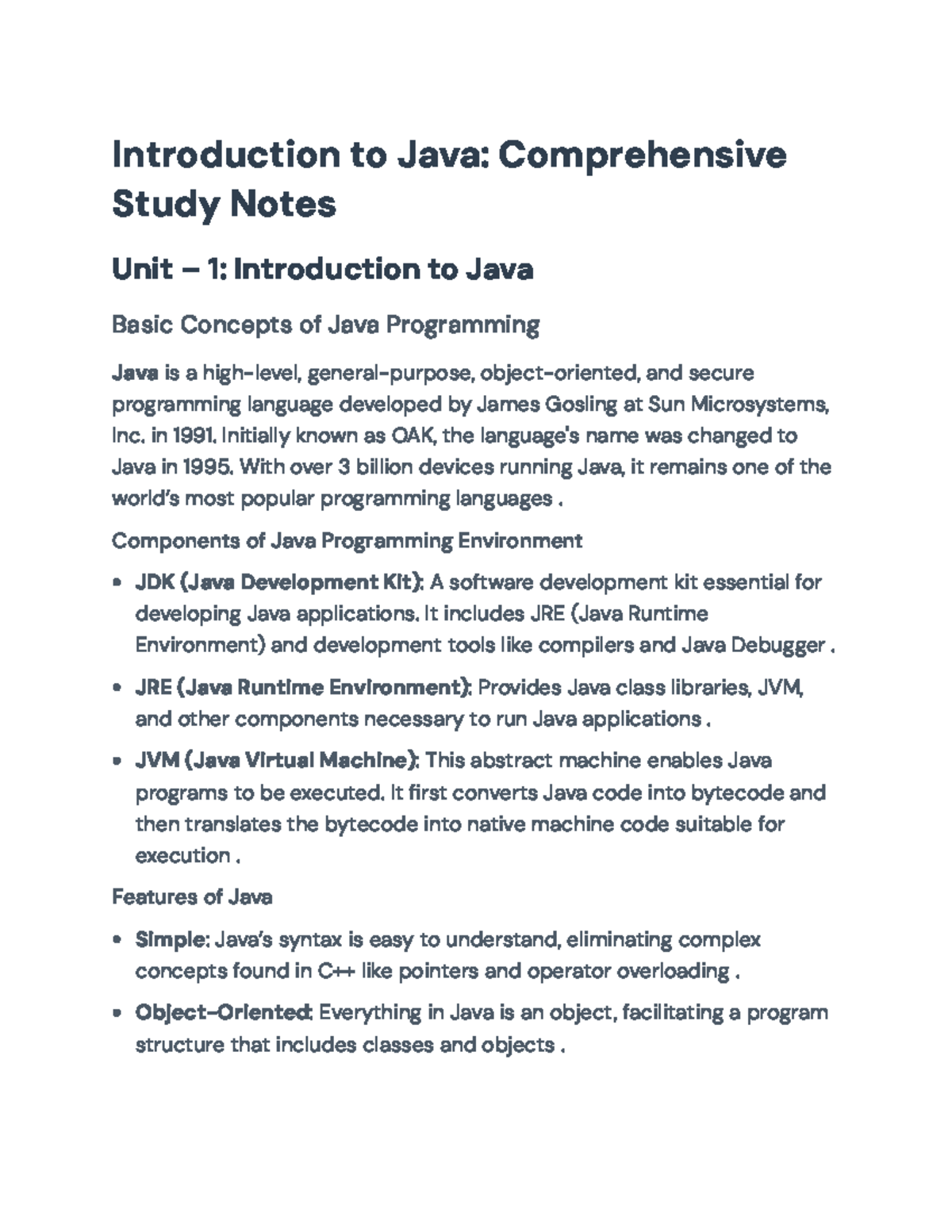 Java Programming Basics: Comprehensive Study Notes for Unit 1 ...