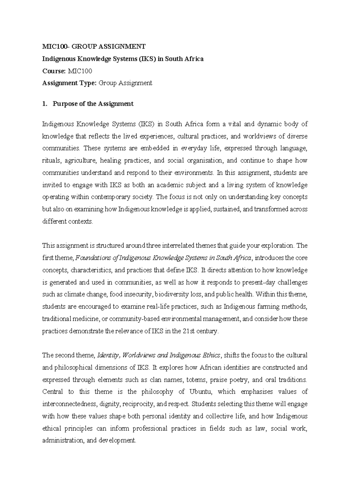 MIC100 Group Assignment: Indigenous Knowledge Systems in South Africa ...