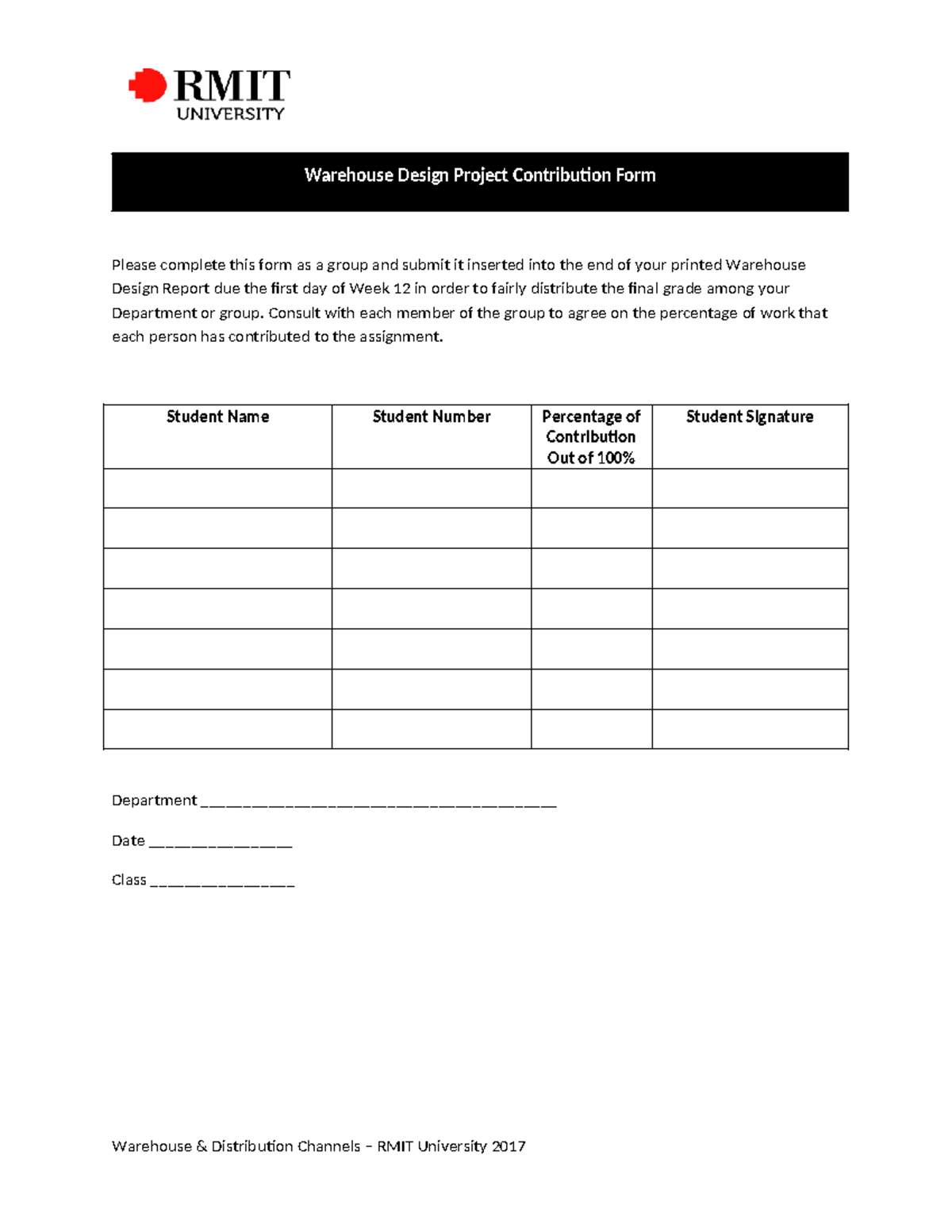 Warehouse Report Contribution Form-1 - Warehouse Design Project ...