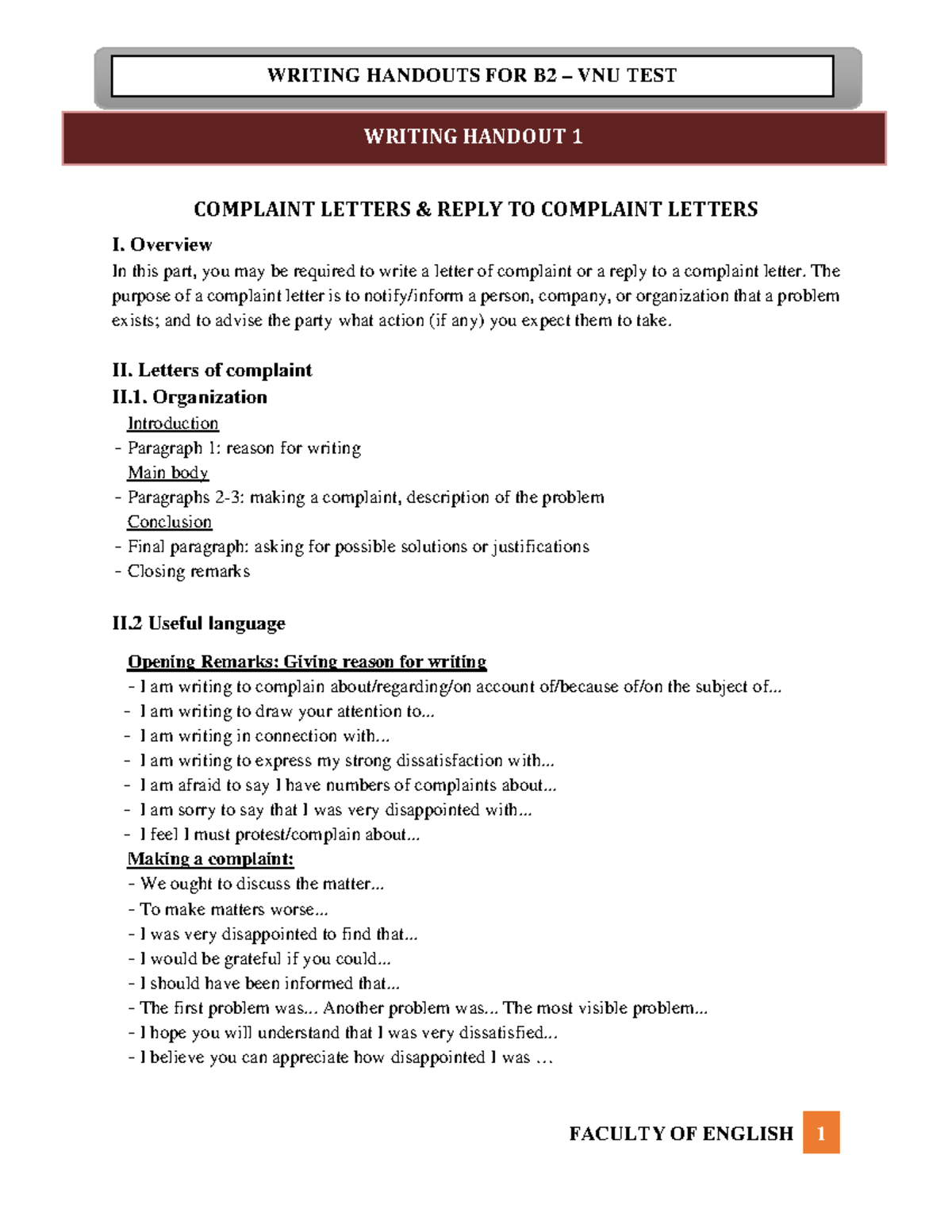 Writing Handout 1: Effective Complaint Letters and Responses - Studocu
