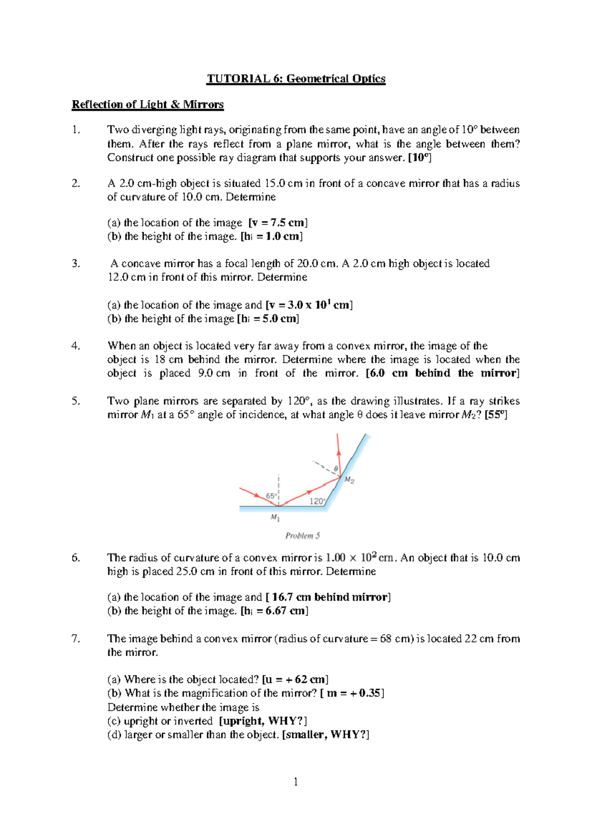 Tutorial 6 Geometrical Optics - TUTORIAL 6: Geometrical Optics ...