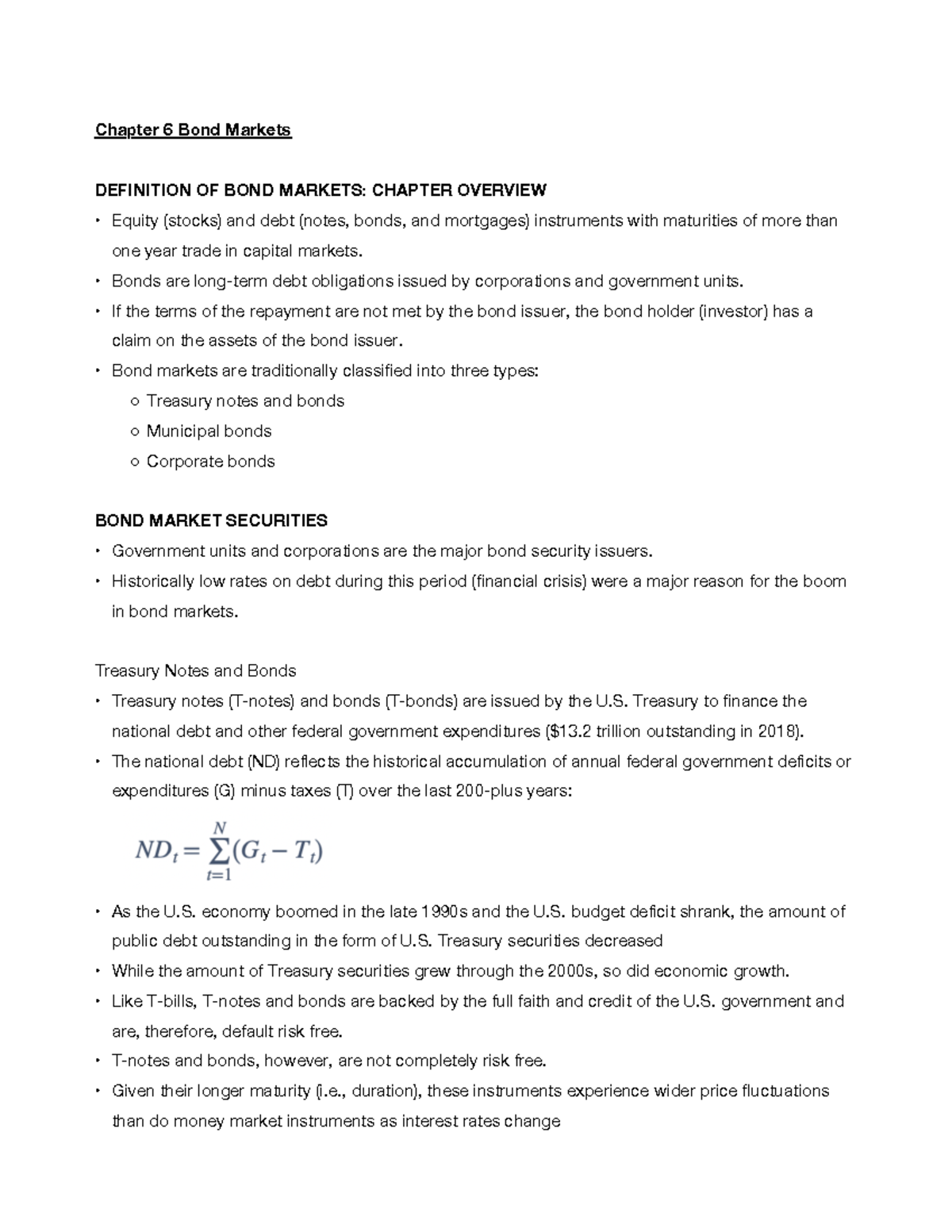 Chapter 6 Overview: Bond Markets and Their Securities - Studocu