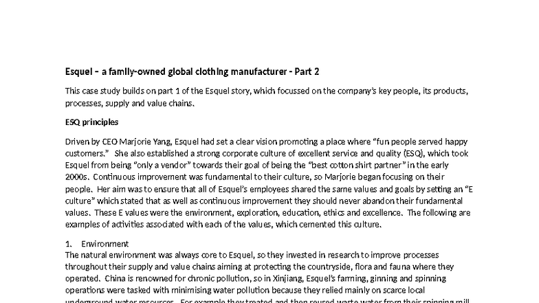 Esquel Case Study Part 2: Sustainable Practices & Challenges in Apparel ...