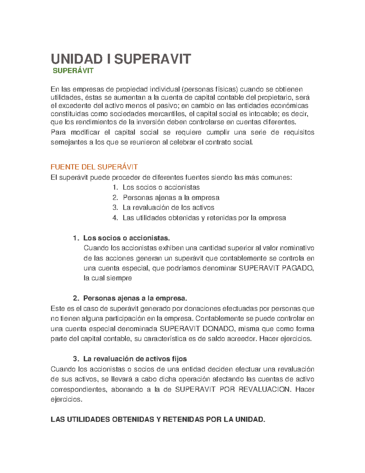 Unidad I Superavit - Apuntes 1 - UNIDAD I SUPERAVIT SUPERÁVIT En las ...