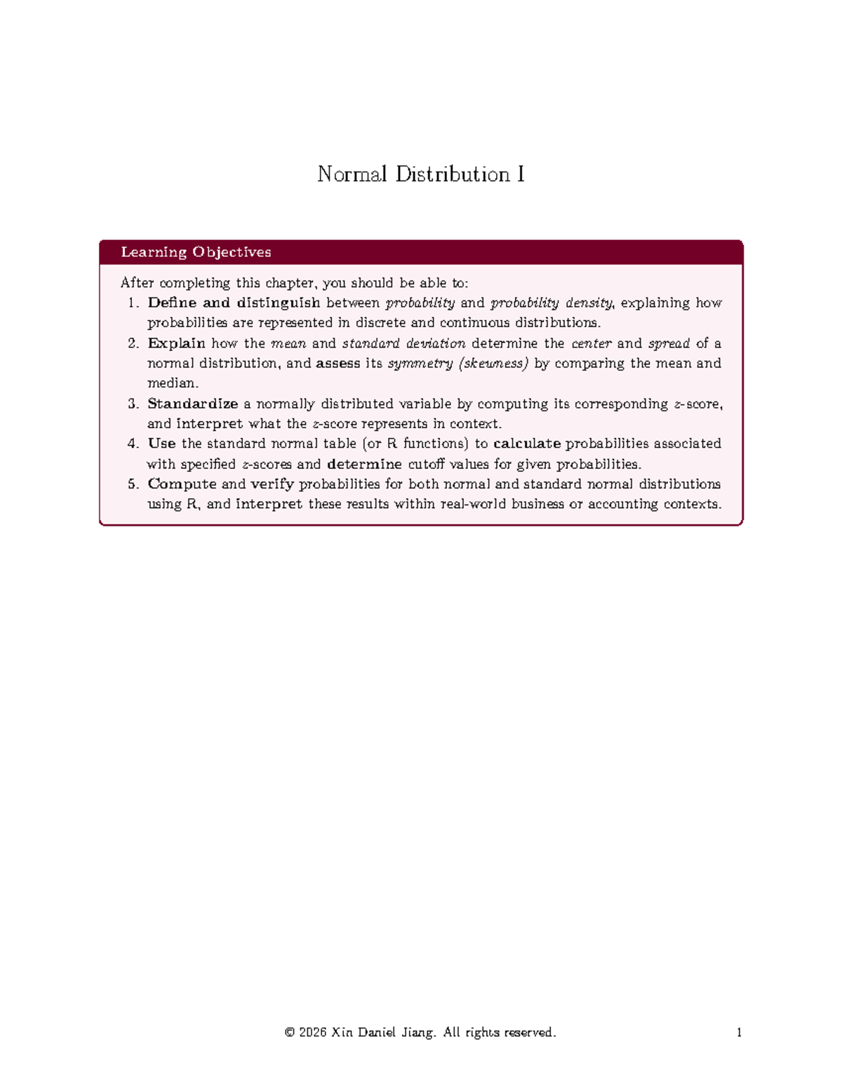 AFM113: Normal Distribution I - Key Learning Objectives and Concepts ...