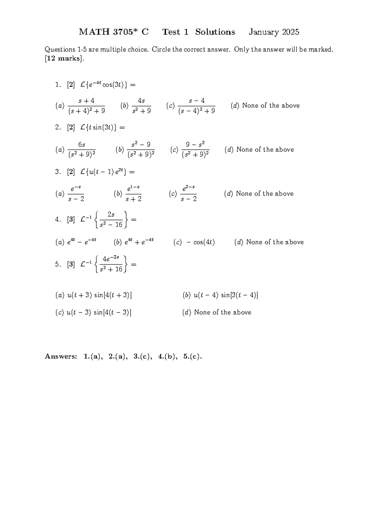 MATH 3705 Test 1 Solutions for January 2025 - Detailed Answers and ...