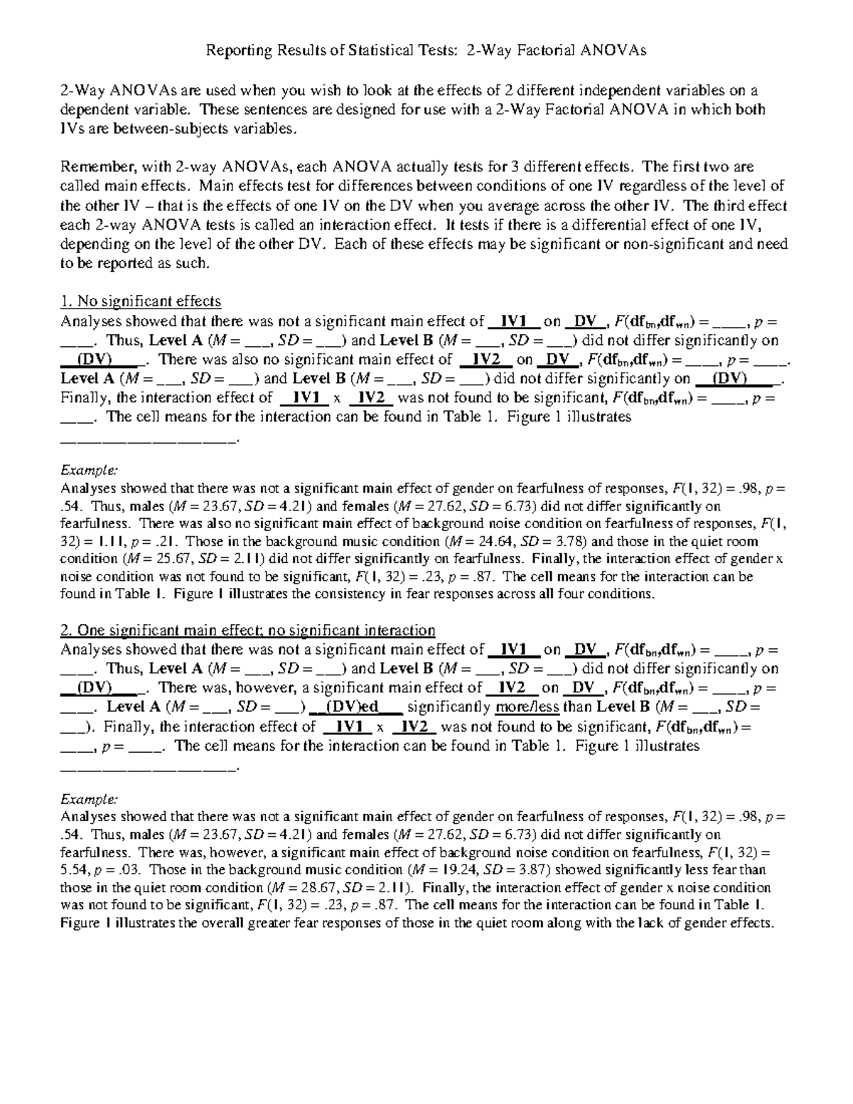 Results of 2-Way Factorial ANOVAs: Reporting Statistical Tests - Studocu