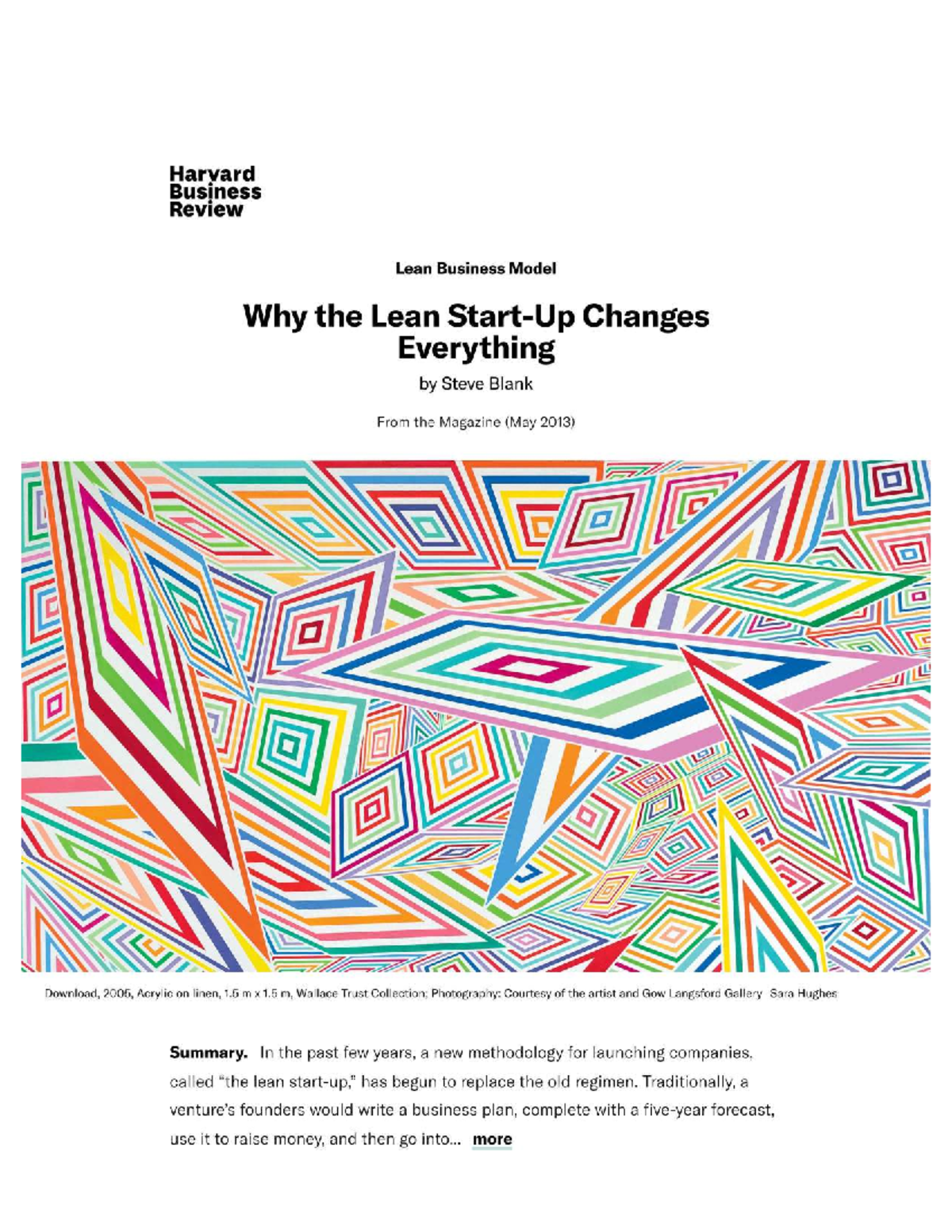 HBR 2013: Lean Business Model Insights by Steve Blank - Studocu