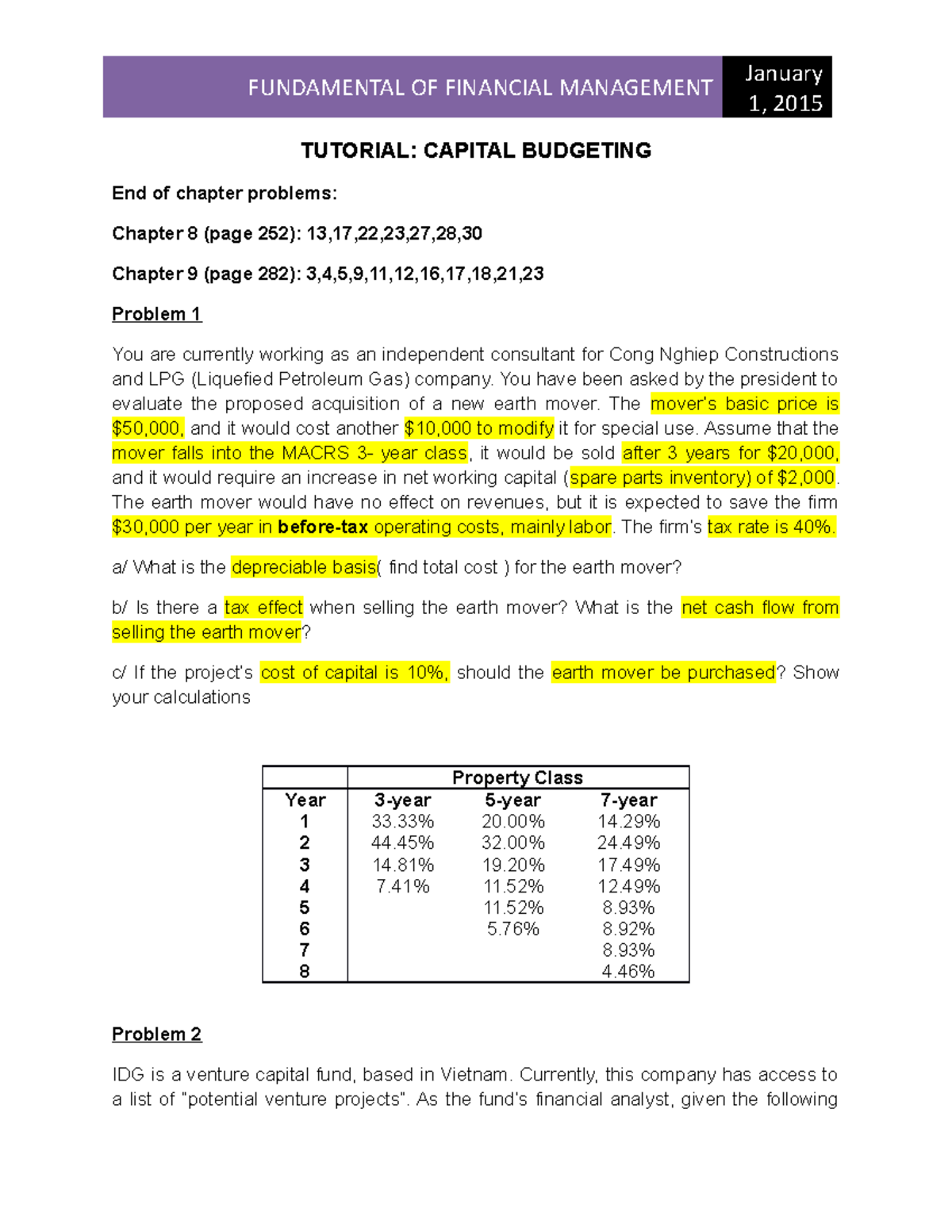 5. Tutorial Capital Budgeting - FUNDAMENTAL OF FINANCIAL MANAGEMENT 1 ...
