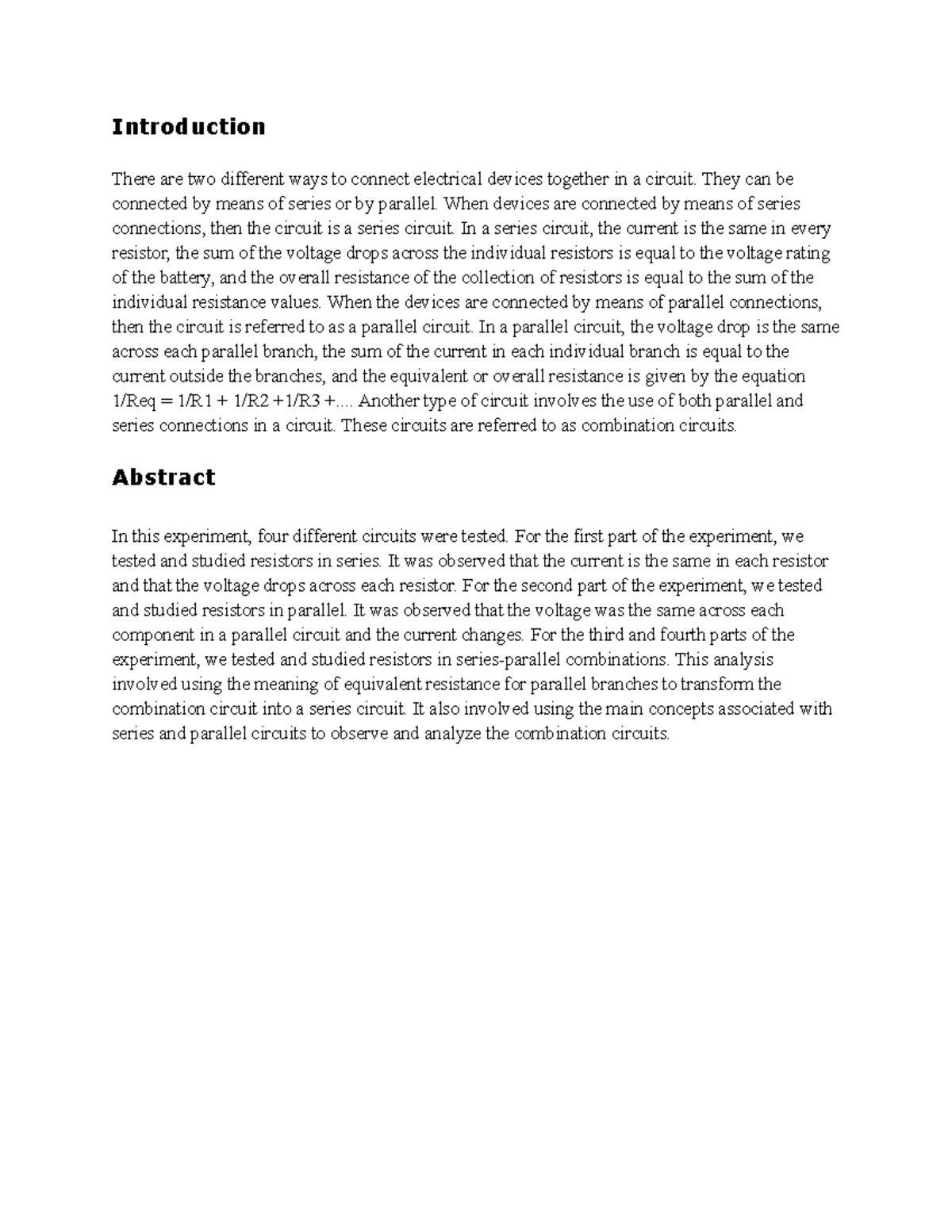 Physics lab 2 g - Introduction There are two different ways to connect ...