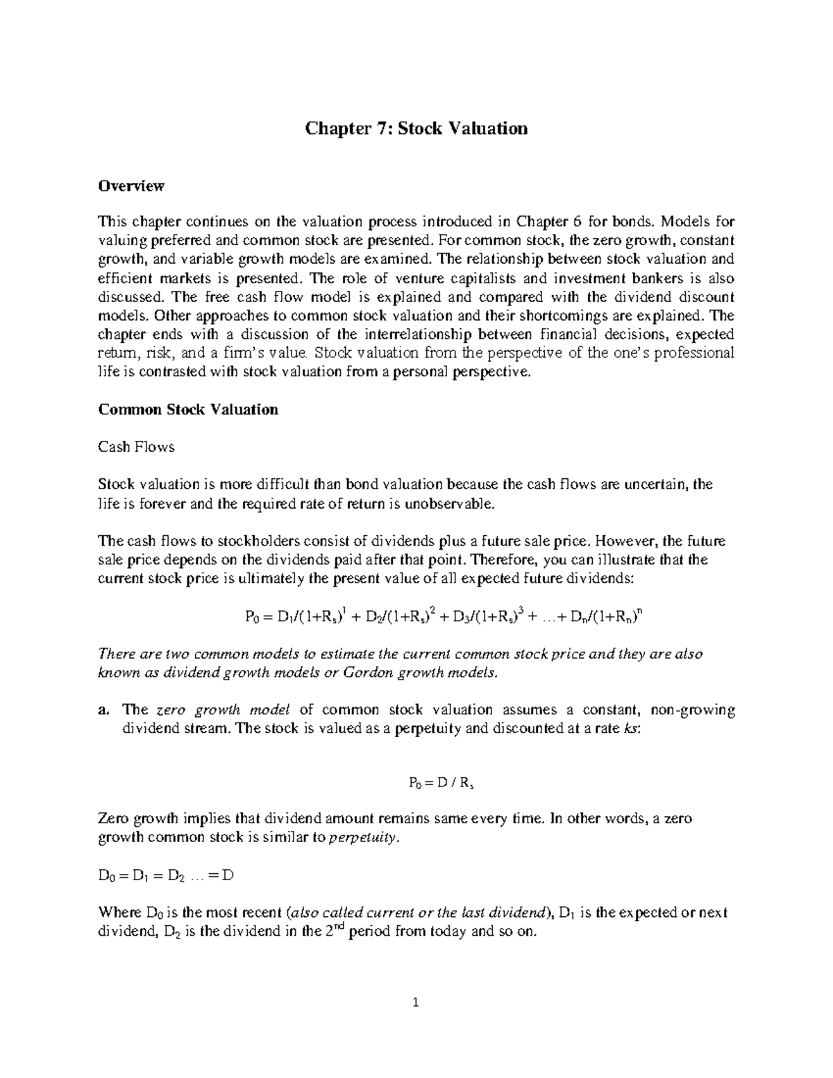 Stock Valuation Models: Common & Preferred Stocks Overview (FIN 301 ...