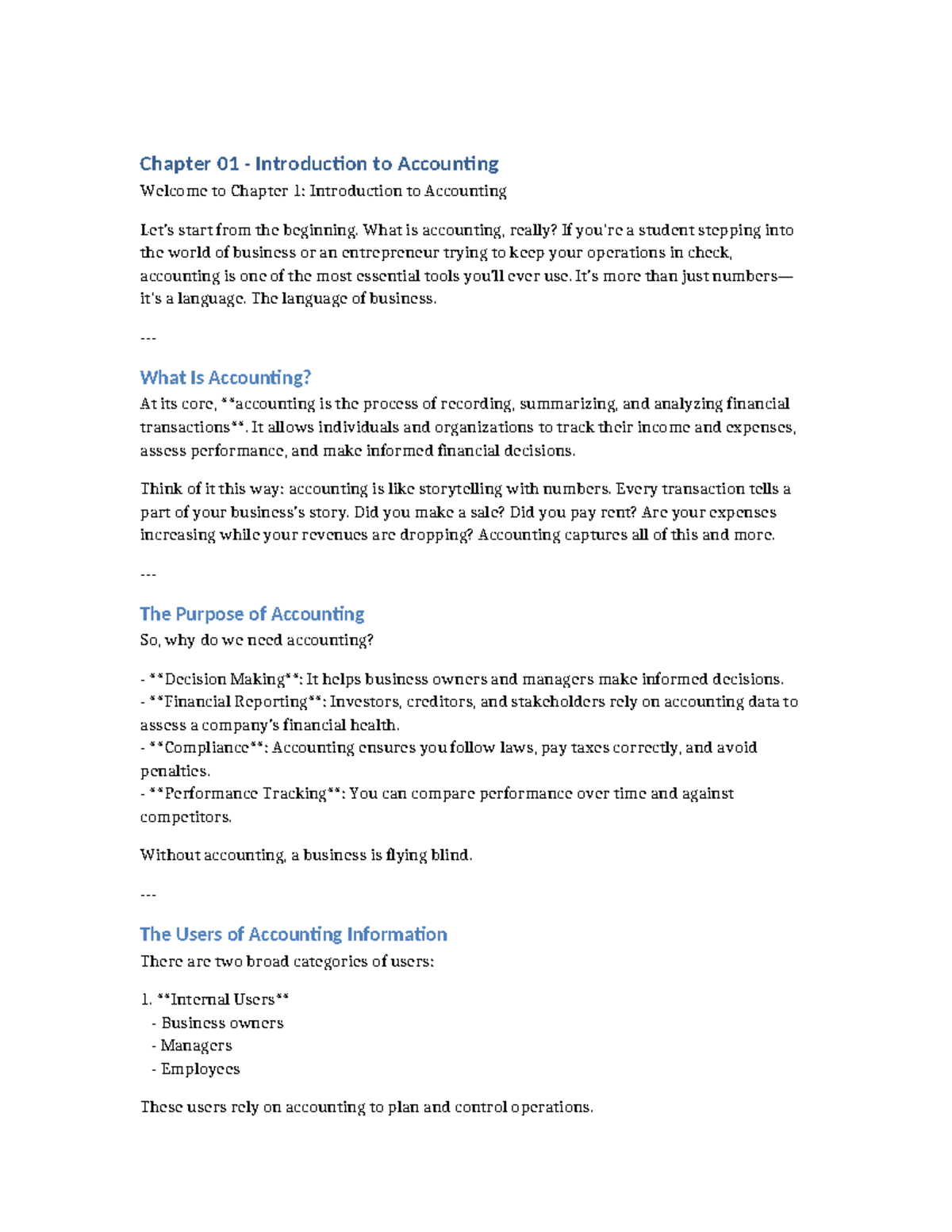 Chapter 01 - Intro to Accounting: The Language of Business - Studocu
