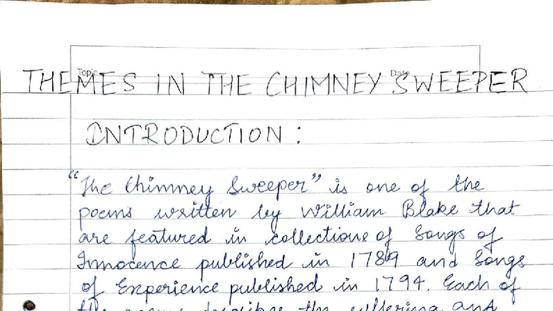 Assignment: Themes in "The Chimney Sweeper" (ENG 101) - Studocu