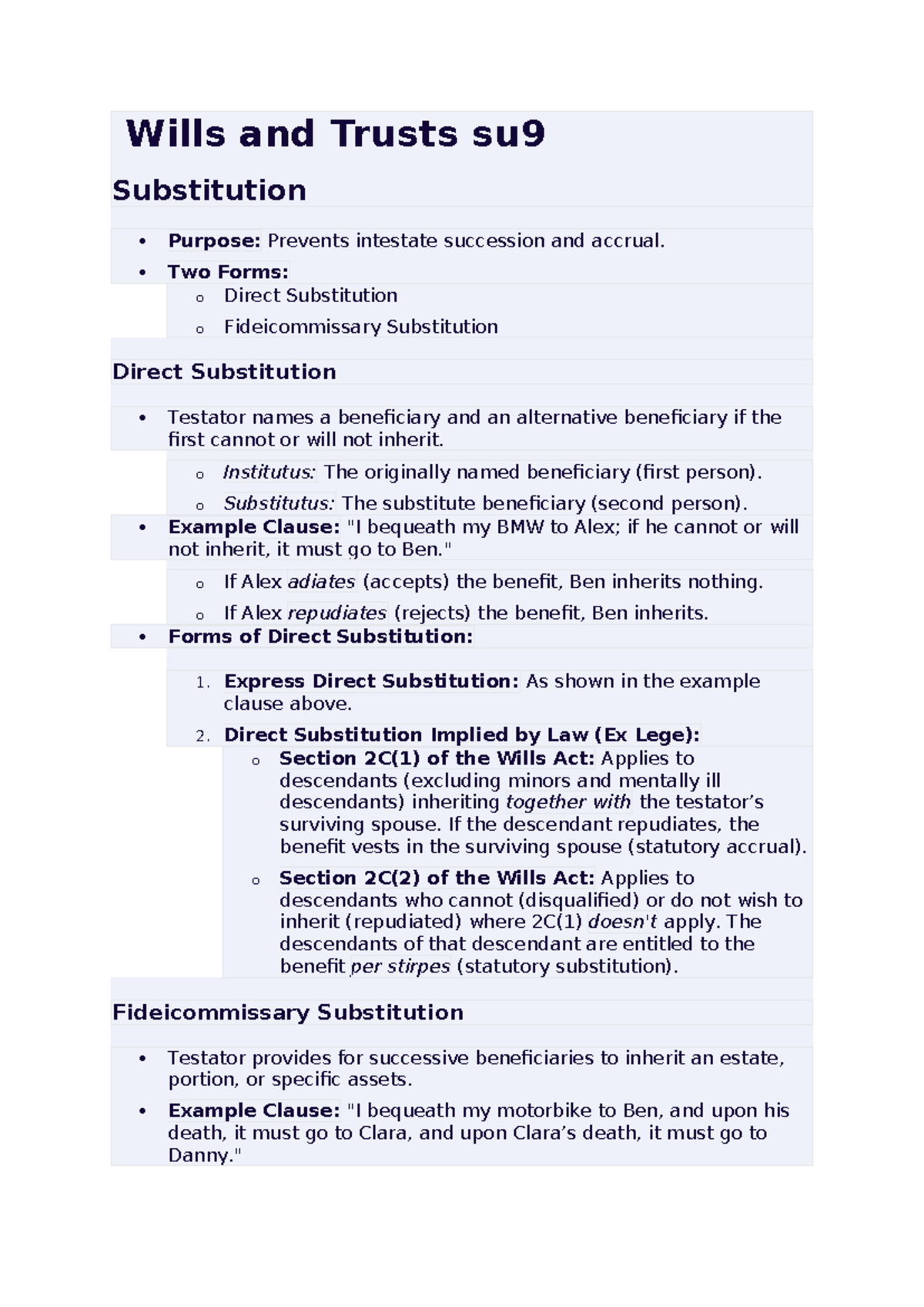 Wills and Trusts SU9: Test 3 Study Material on Substitution and Trusts ...