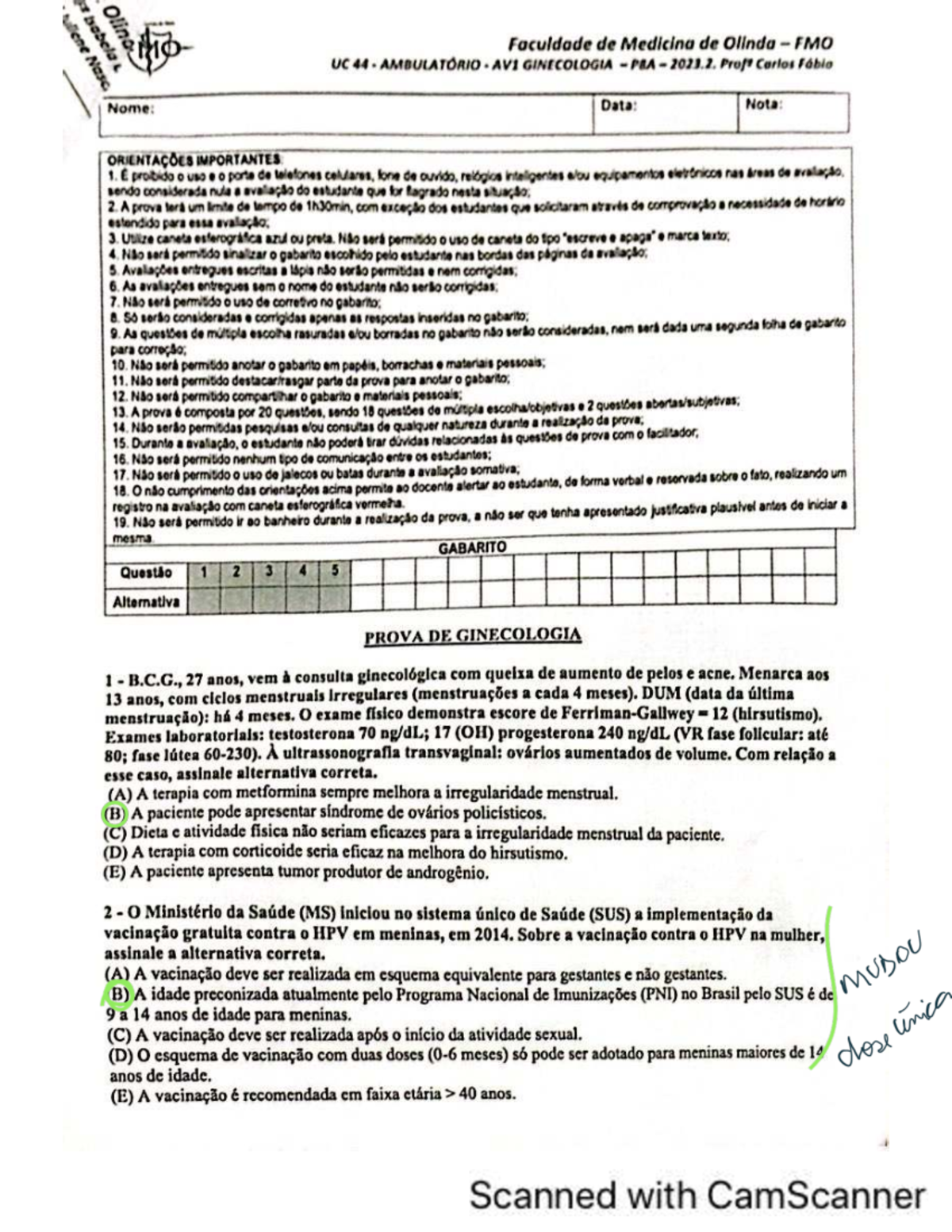 UC 44 - AMBULATÓRIO - AV1 GINECOLOGIA E GASTROENTEROLOGIA - 2023.2 ...