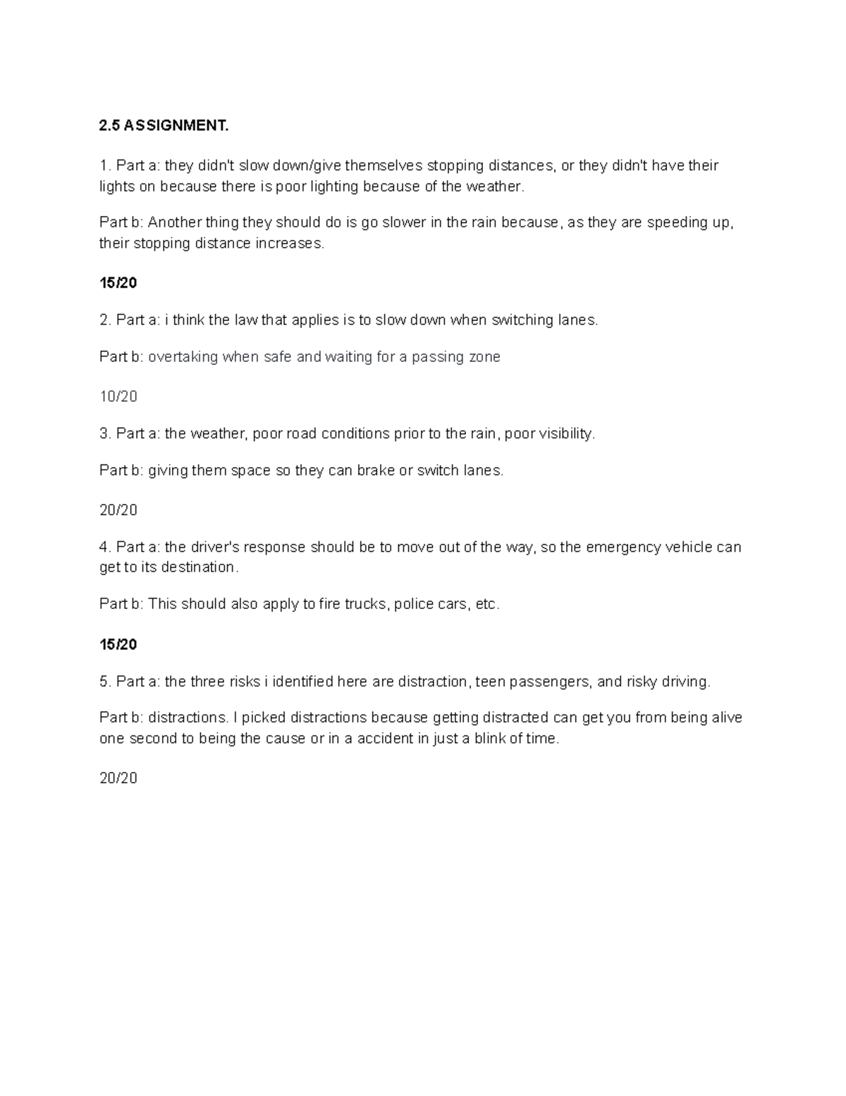 Drivers Ed Assignment Answers Review and Reflection - Studocu