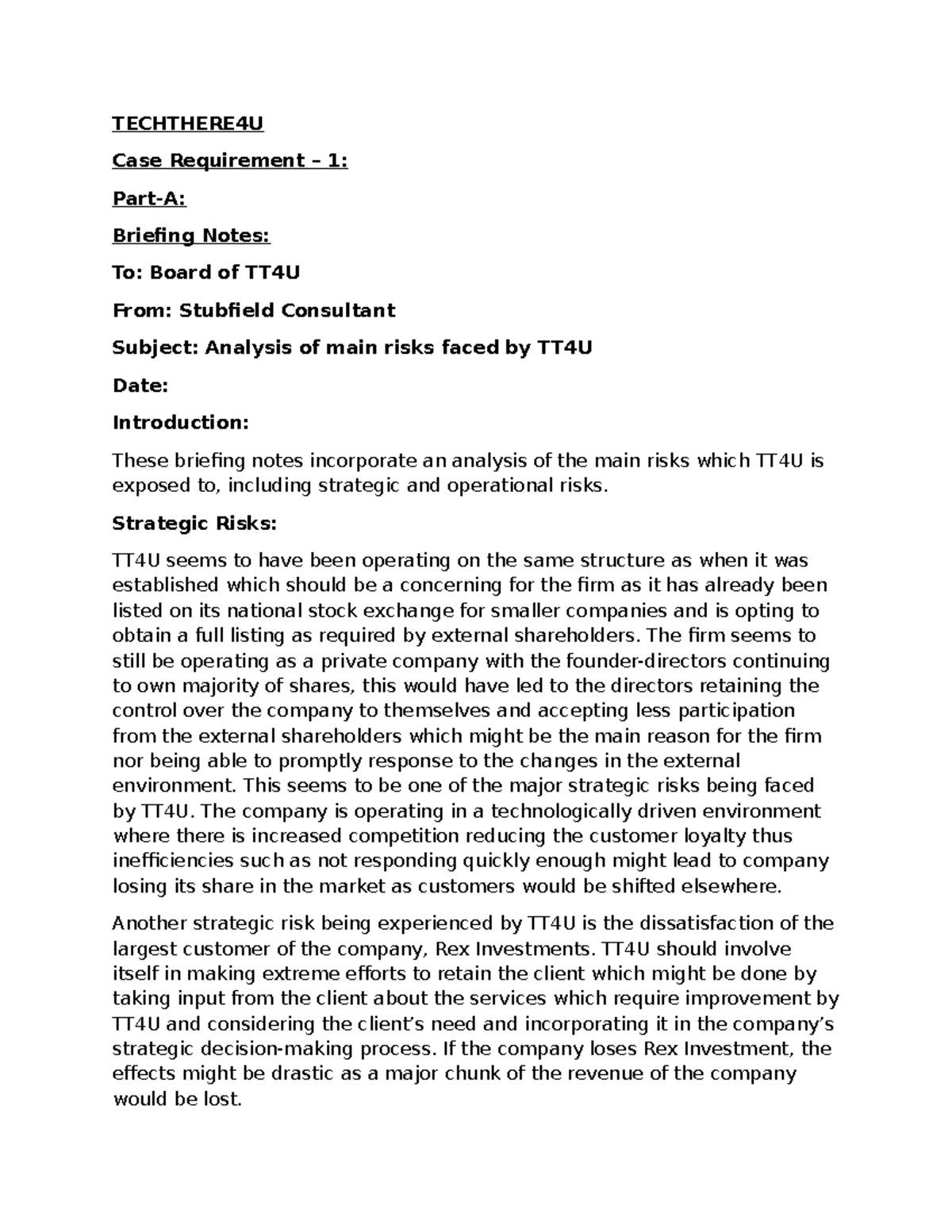 TECHTHERE4U Case Study: Risk Analysis and Strategic Recommendations ...