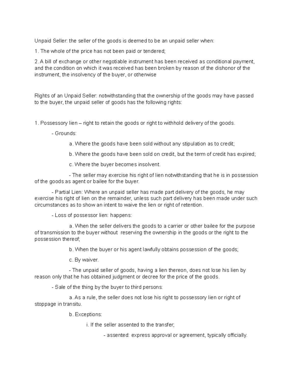 Rights of an Unpaid Seller: Key Legal Insights and Remedies - Studocu