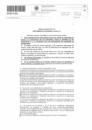 Examen, preguntas y respuestas - DERECHO ADMINISTRATIVO I EXAMENES ANTERIORES las referencias a ...