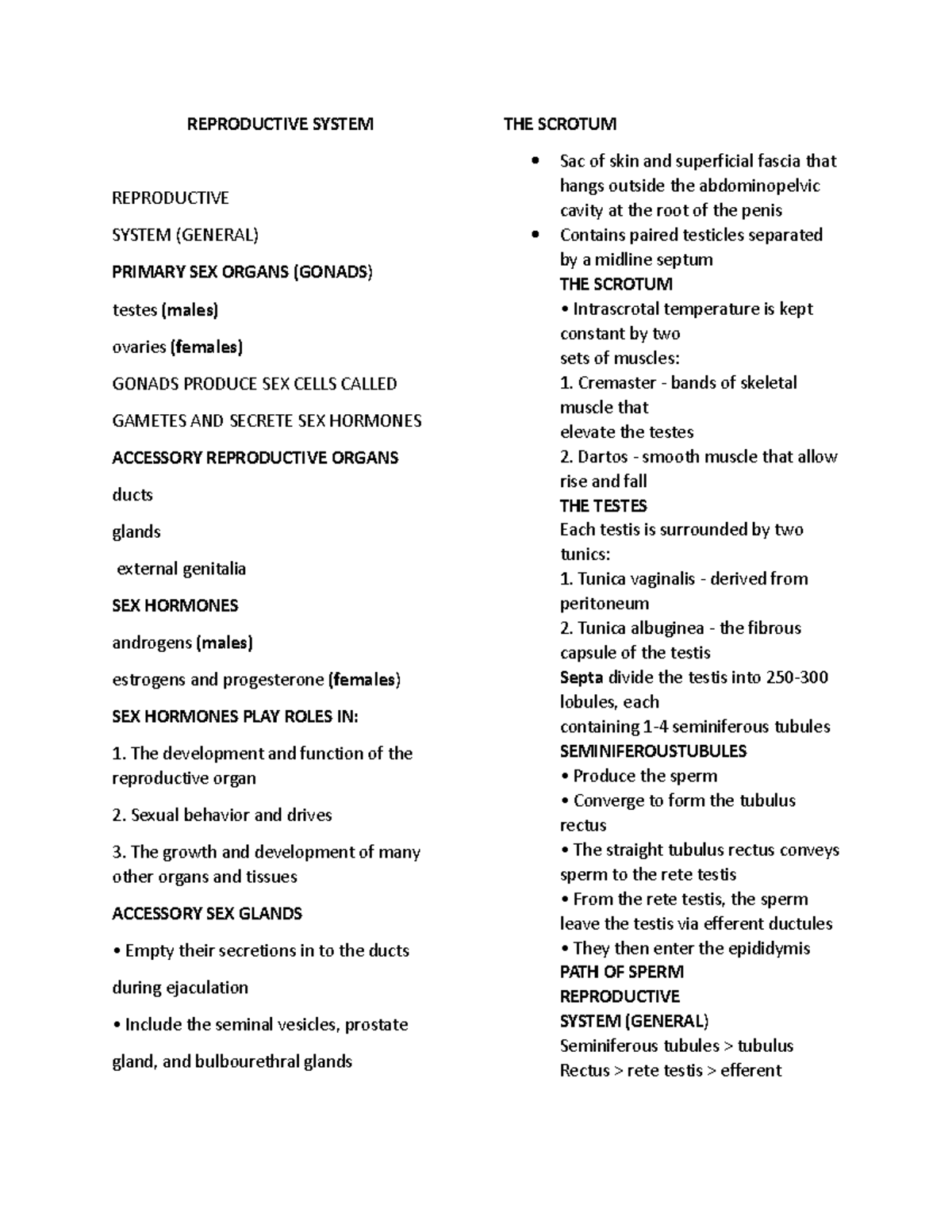 Reproductive System Review: Comprehensive Overview for Bio 101 - Studocu