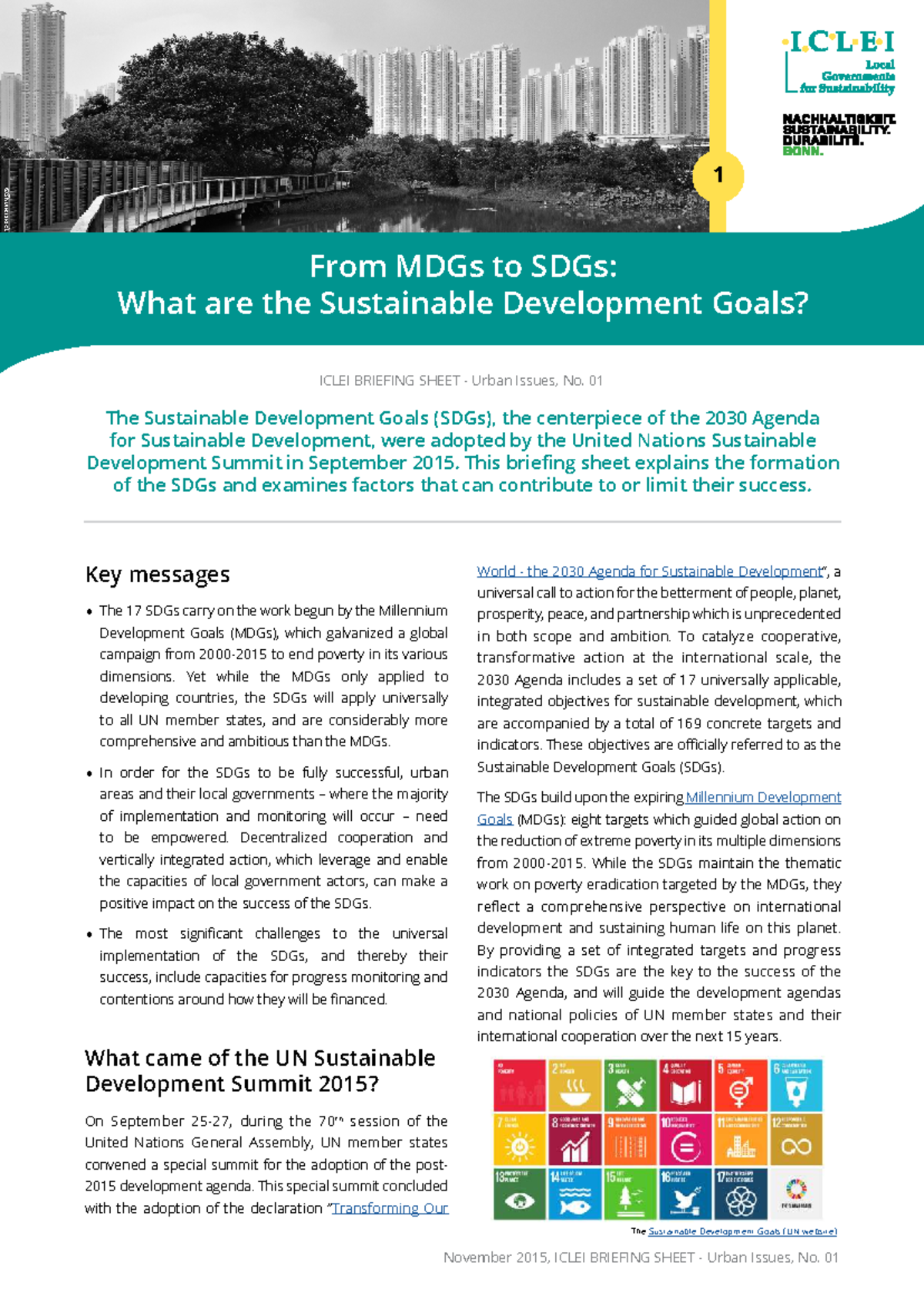 ICLEI Briefing Sheet: Transitioning from MDGs to SDGs in Urban Development - Studocu