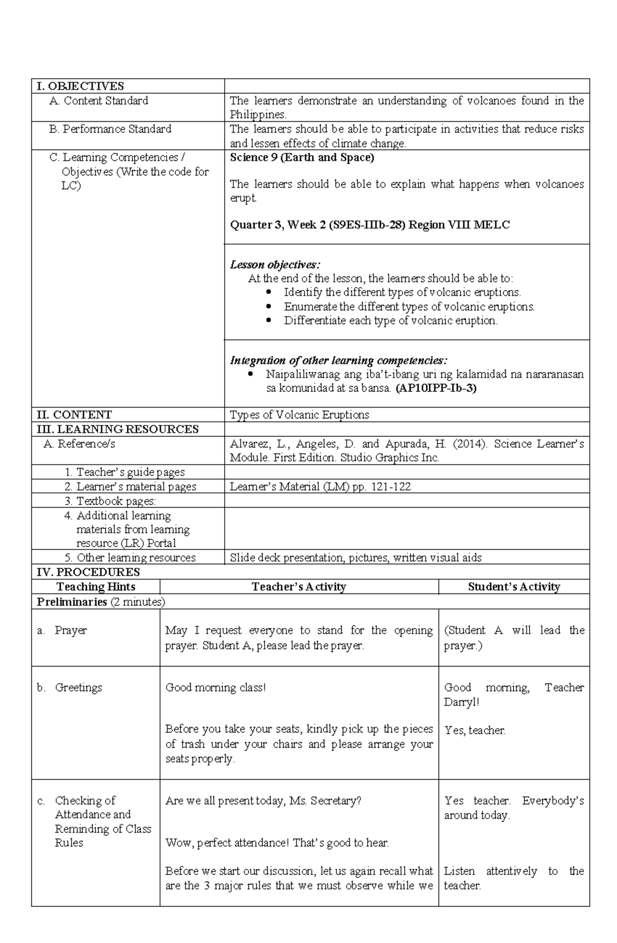 DLP Science 9: Types of Volcanic Eruptions Lesson Plan - Studocu