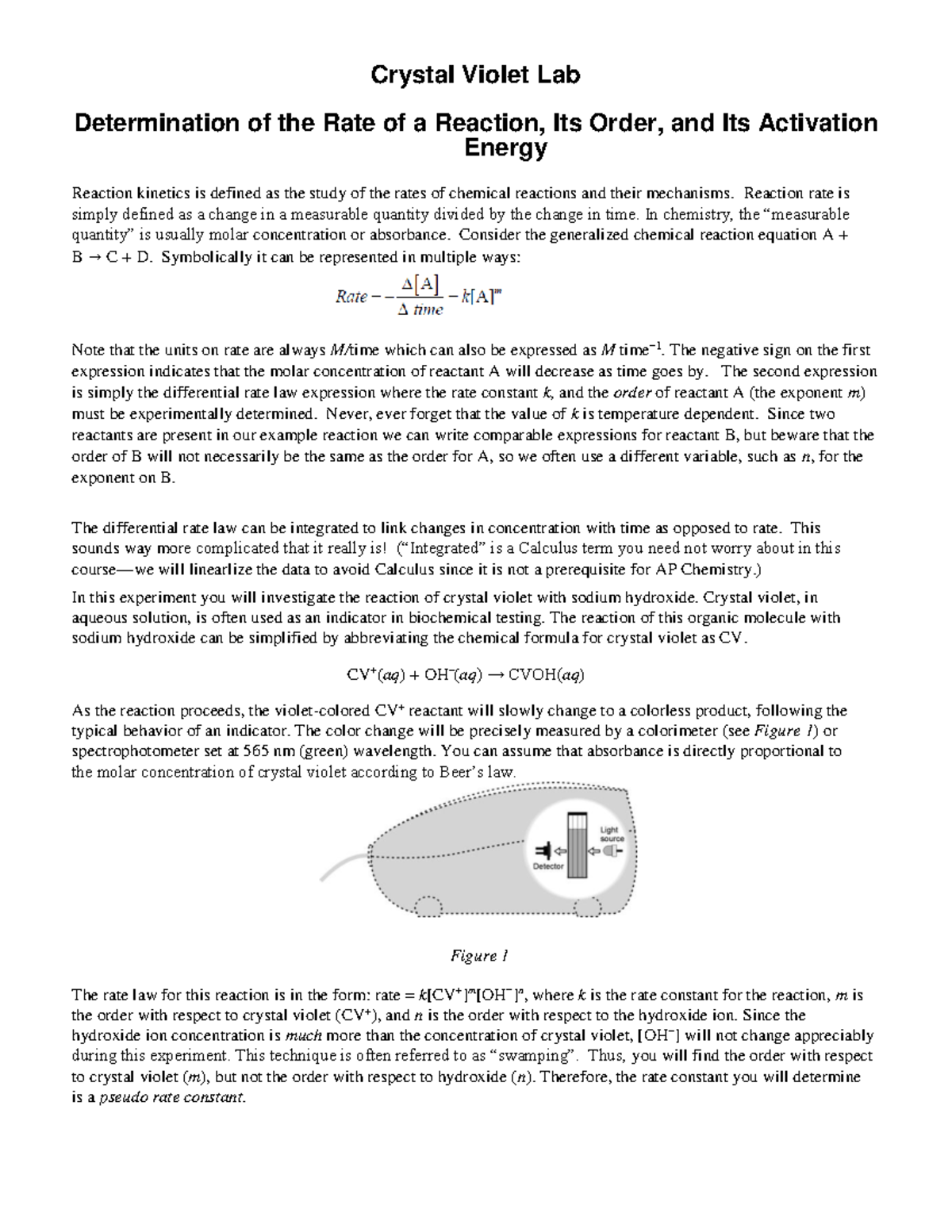 Lab Analysis of Crystal Violet Reaction Kinetics (AP Chem) - Studocu