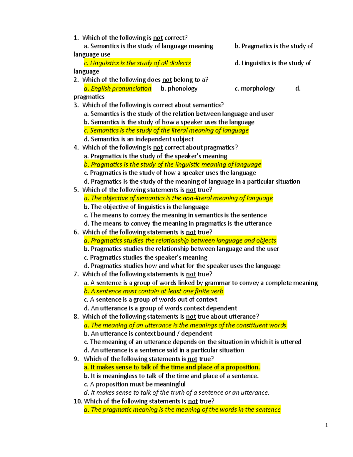 Semantics Test 1 - Quiz Questions and Answers - Studocu