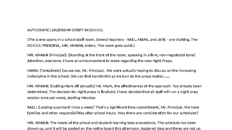 AUTOCRATIC LEADERSHIP SCENE IN SCHOOL - WPS Office - Studocu