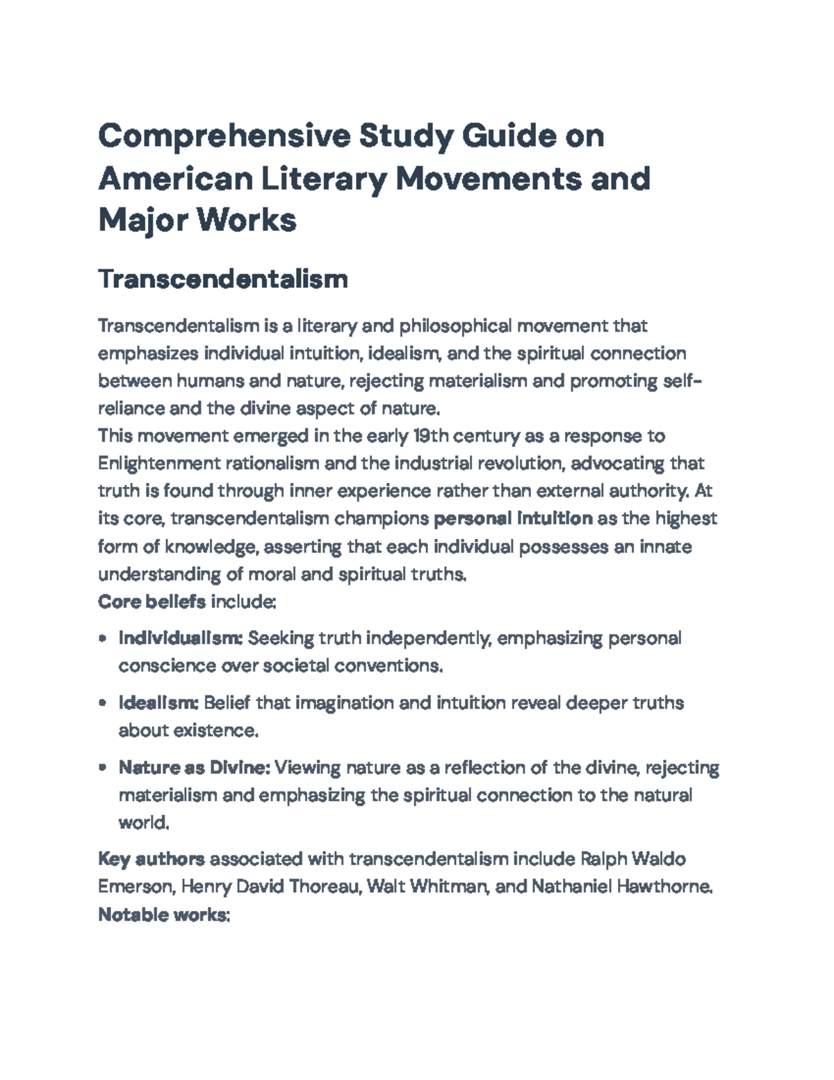 Comprehensive Study Guide on American Lit Movements & Key Texts - Studocu